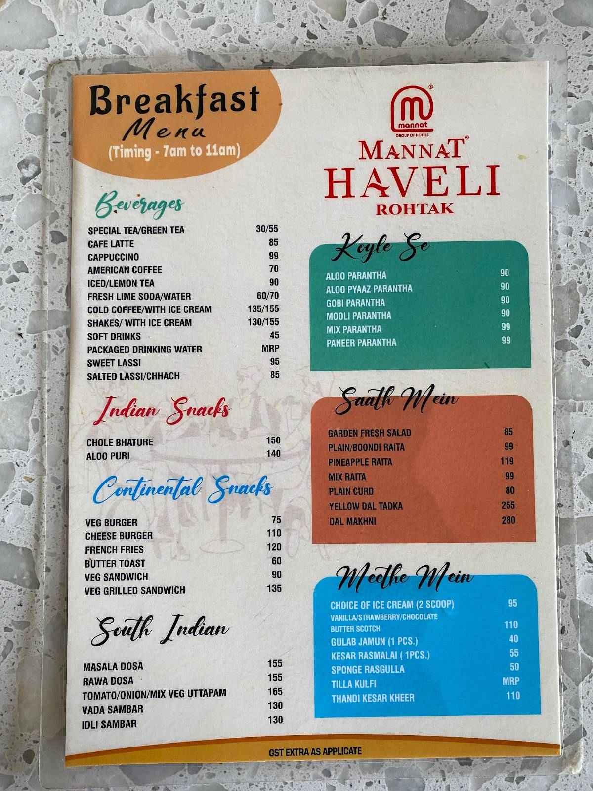 Menu at Mannat Haveli Rohtak, Rohtak, On NH9 Highway ( Delhi - Rohtak ... Menu at Mannat Haveli Rohtak, Rohtak, On NH9 Highway ( Delhi - Rohtak ...