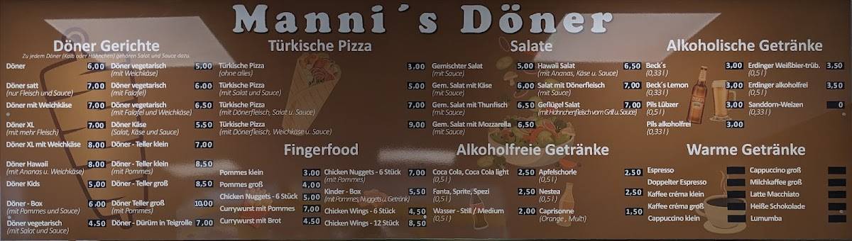 Speisekarte von Manni‘s Döner restaurant, Zinnowitz