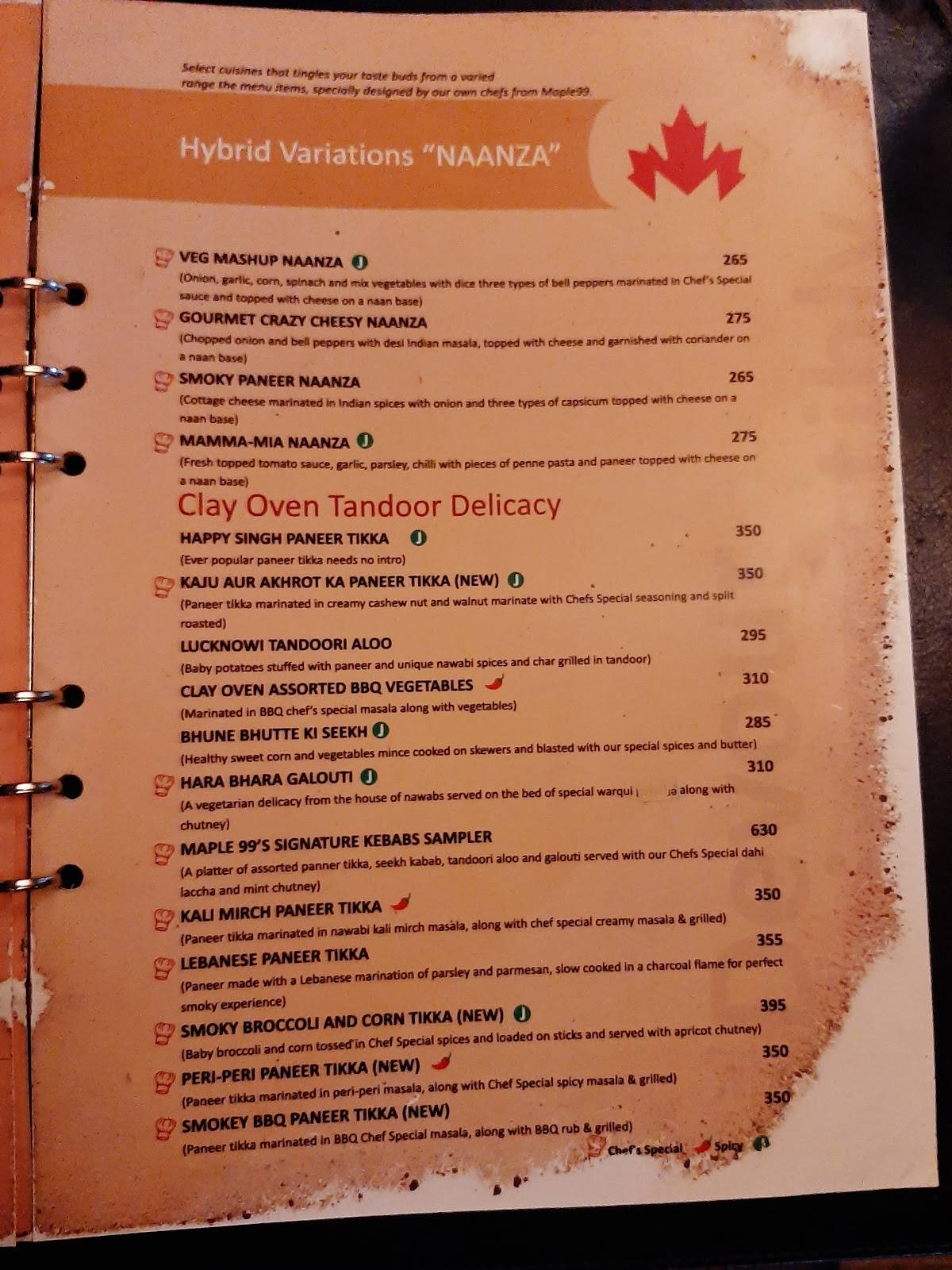Menu at Maple 99, Ahmedabad, Sardar Patel Ring Rd