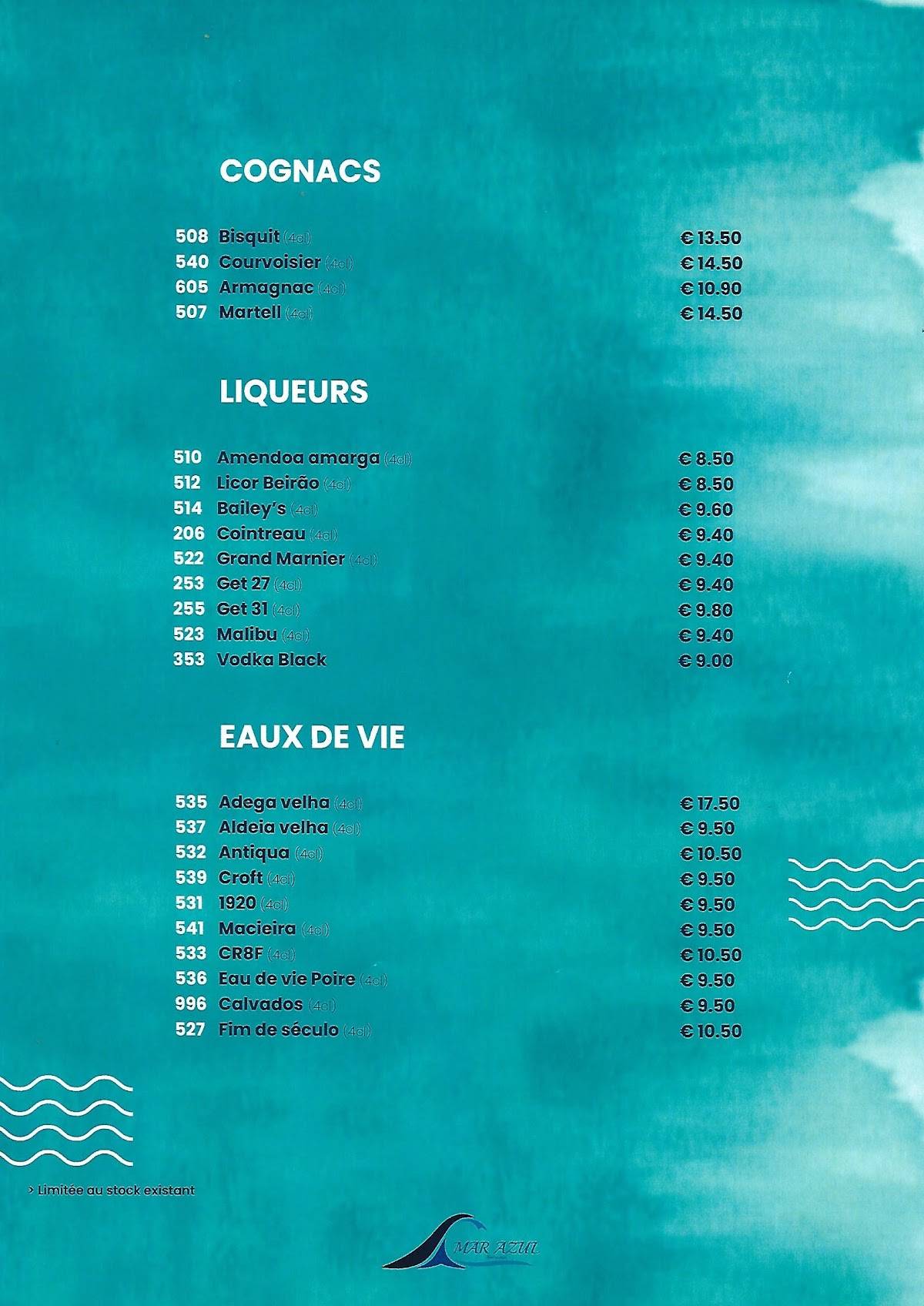 Menu au Mar Azul restaurant, Champigny-sur-Marne