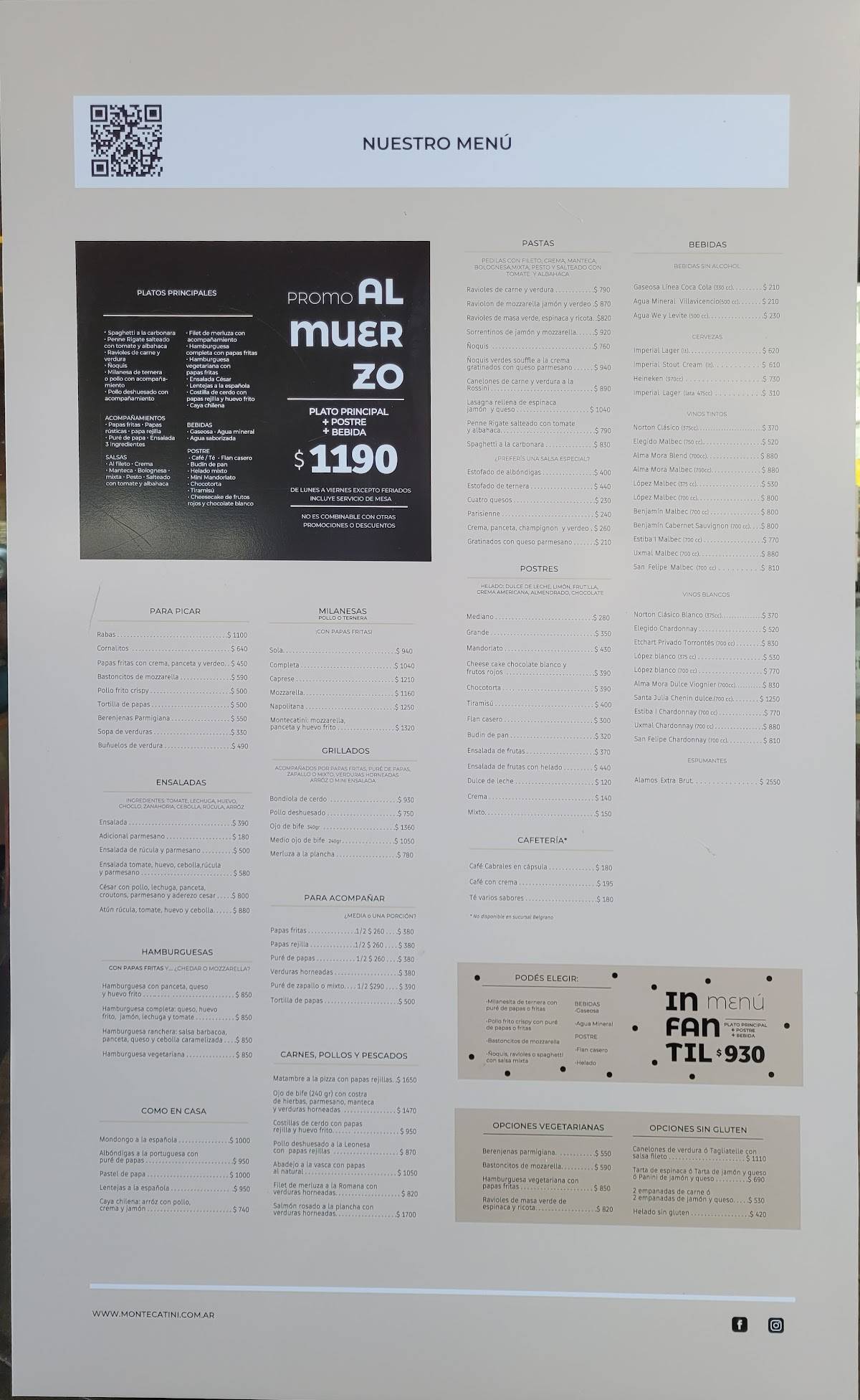 Carta del restaurante Montecatini Colón, Mar del Plata, Av. Colón 2309