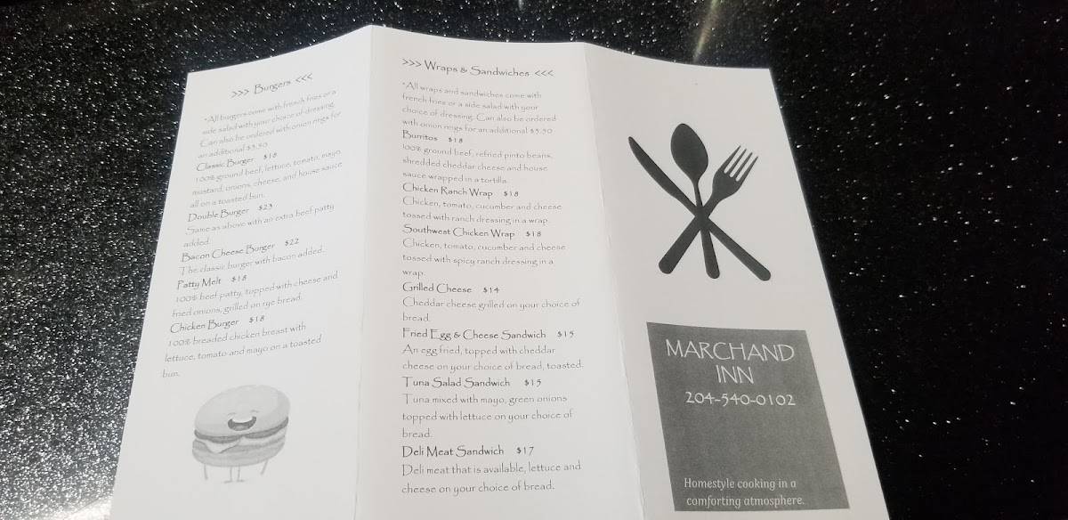 Menu at Marchand Inn pub & bar, Marchand, 60 Main Street