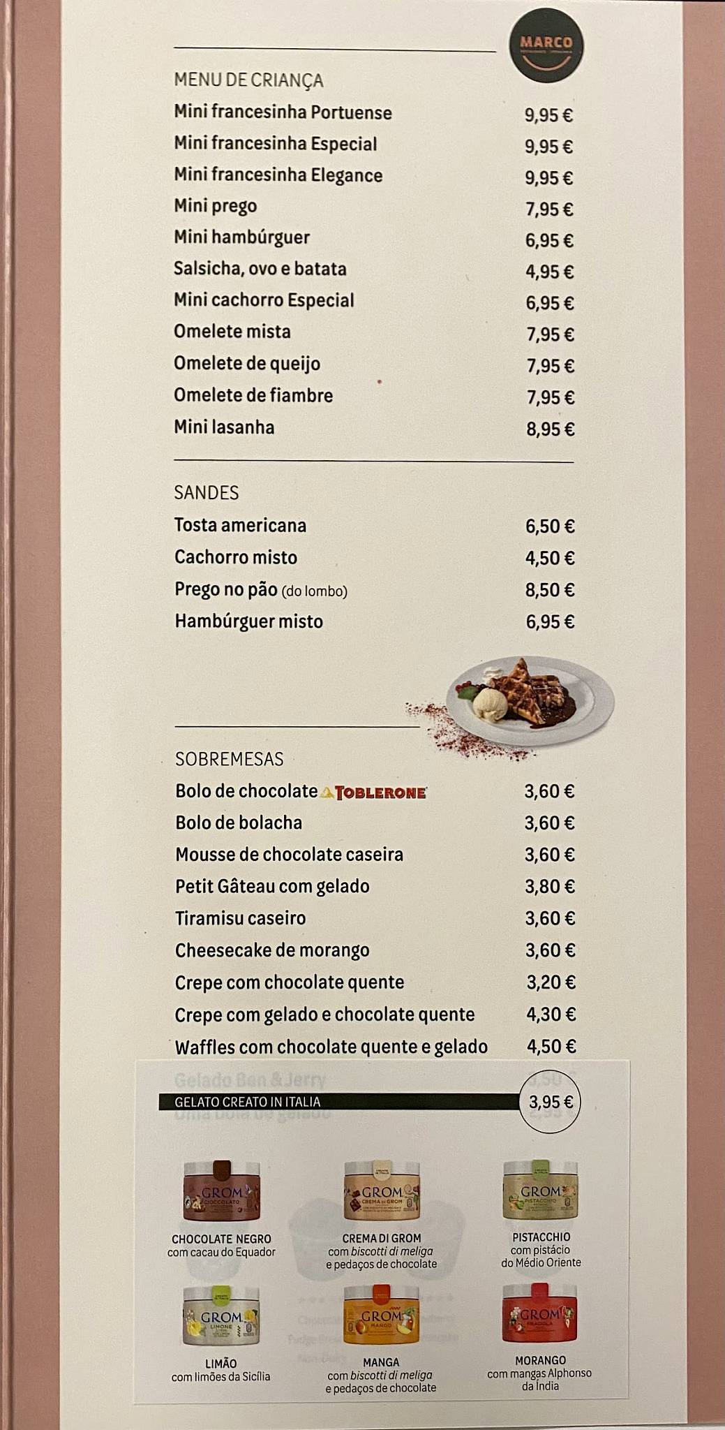 Menu em Restaurante Marco, Corroios