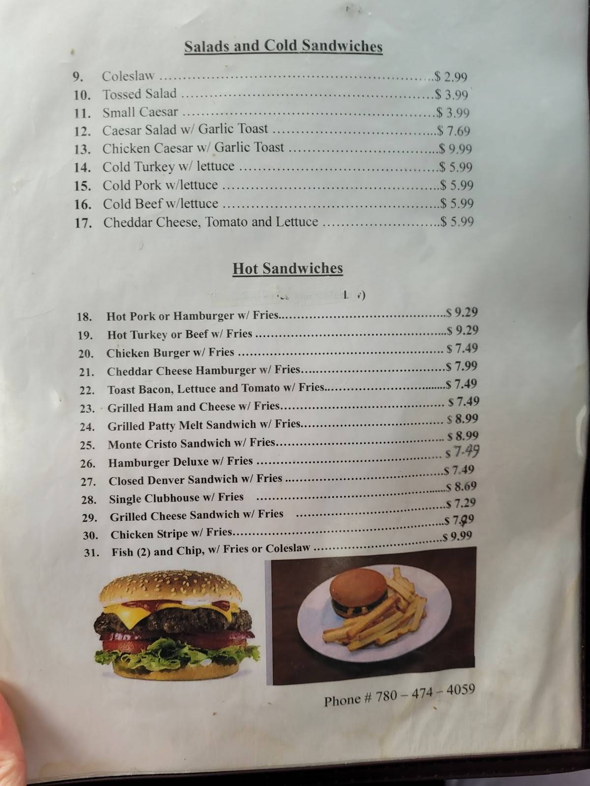 Menu at Maria's Place restaurant, Edmonton
