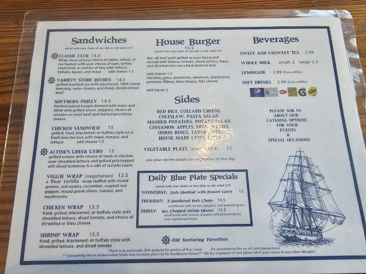 Menu at Marina Variety Store Restaurant, Charleston