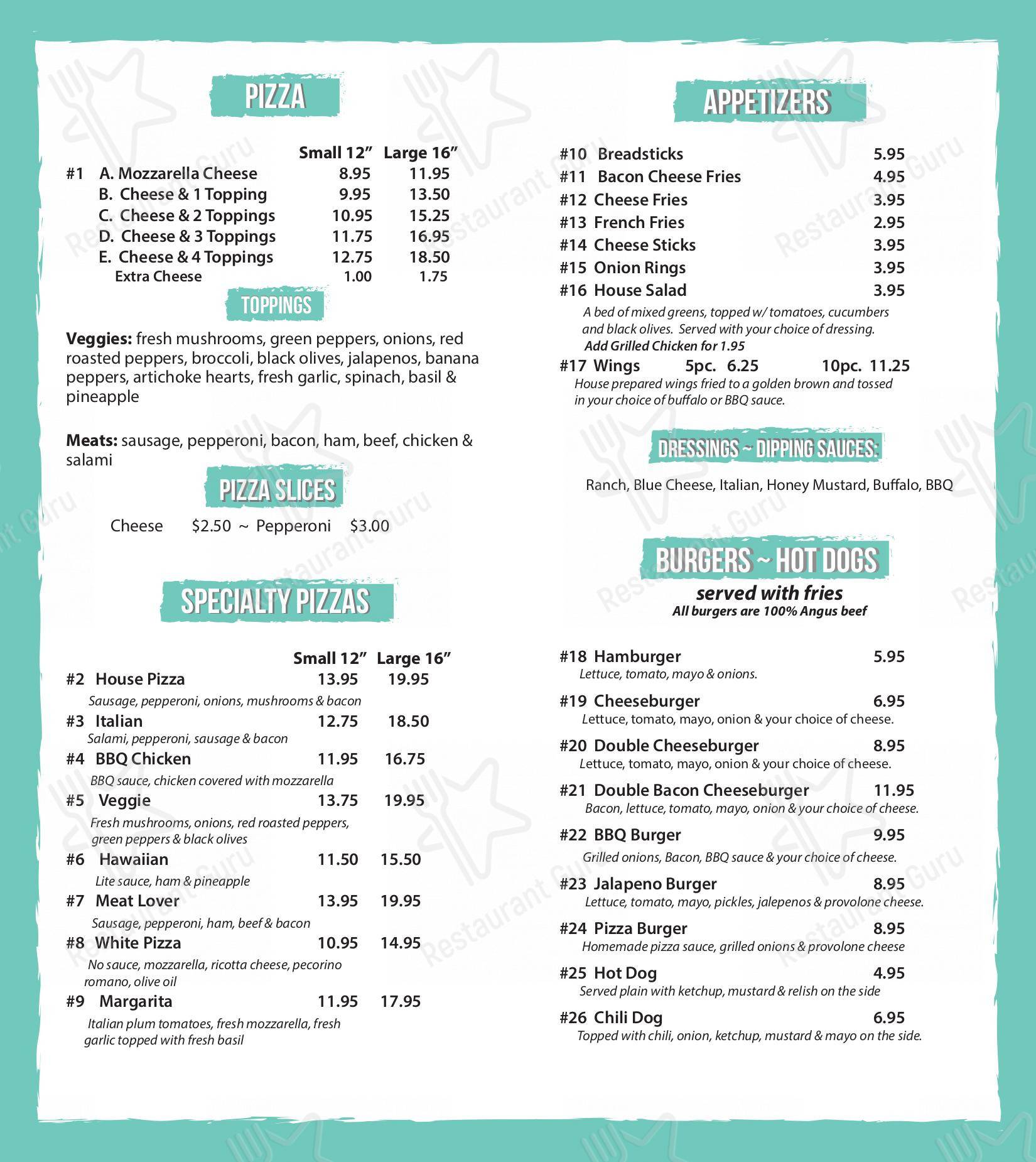 Menu at Mariner Pizza pizzeria, Myrtle Beach