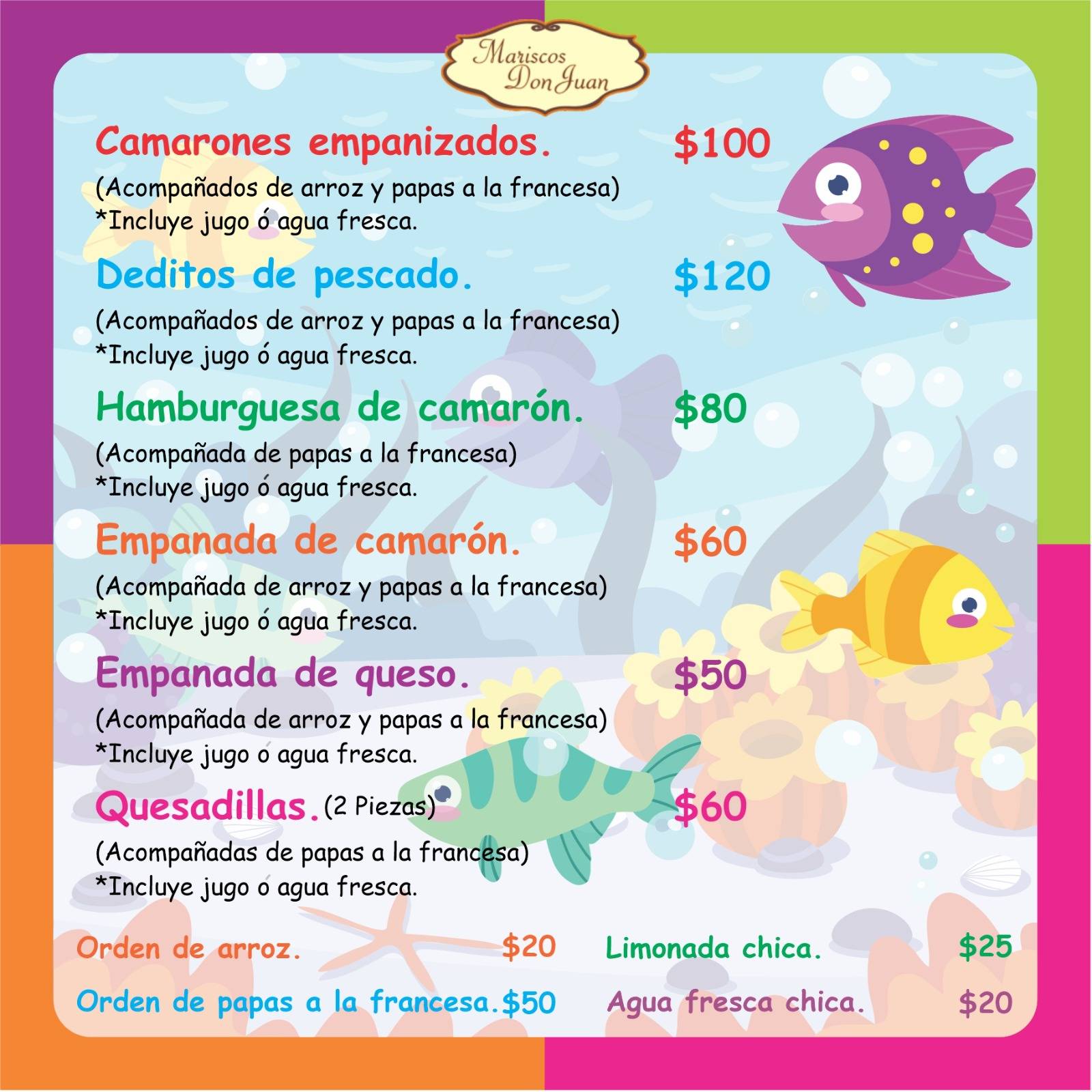 Carta del restaurante Mariscos Don Juan, Tepic