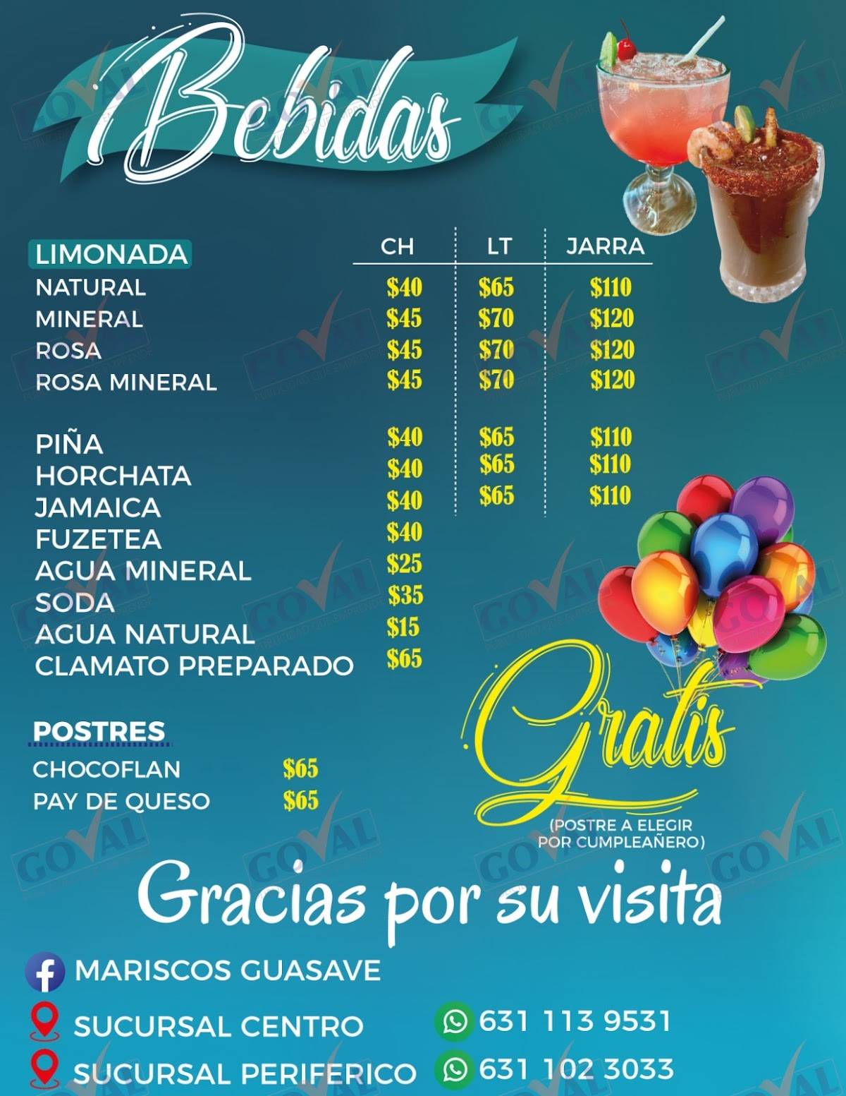 Menu at Mariscos Guasave restaurant, Nogales, Avenida de los Nogales
