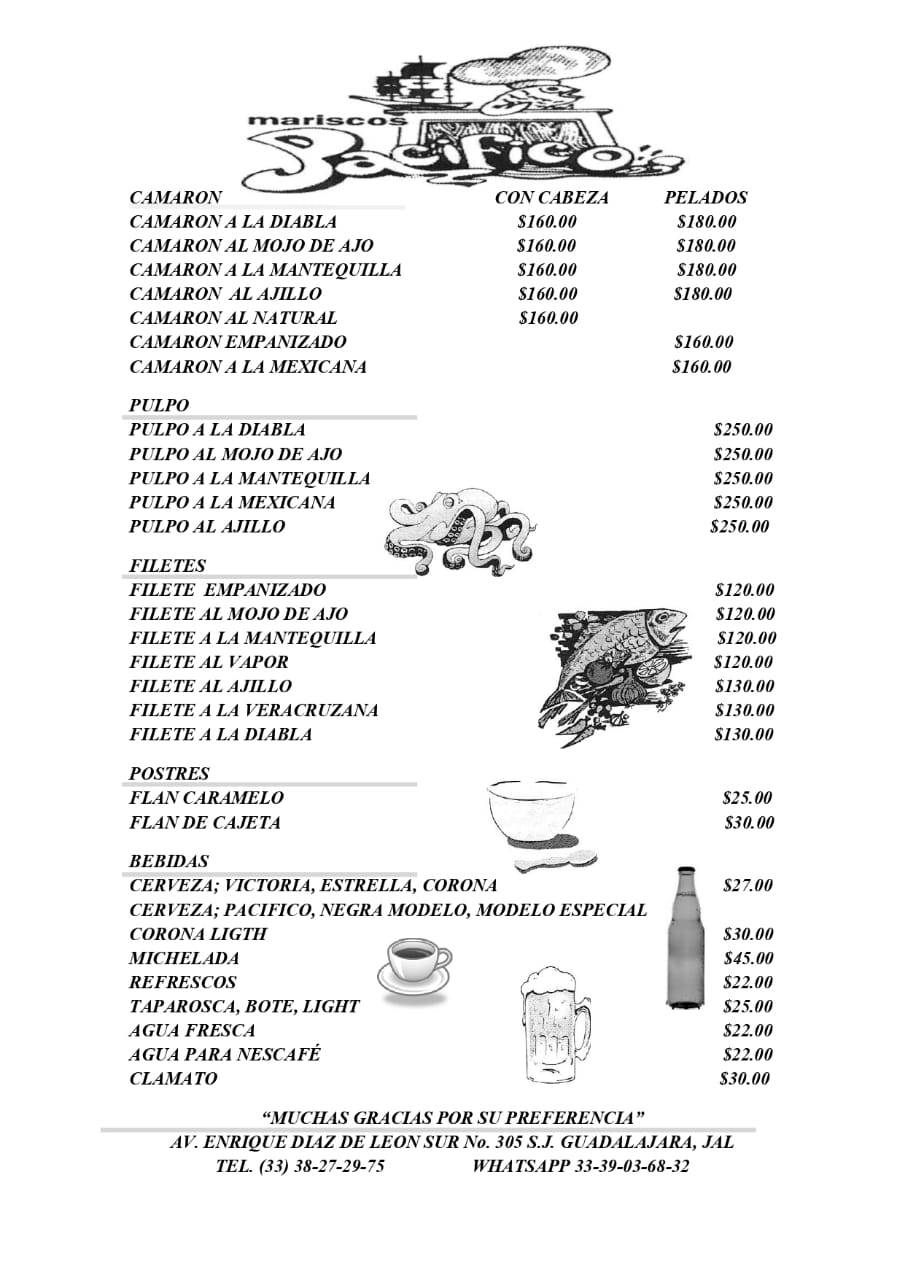 Carta del restaurante Mariscos pacifico, Guadalajara, Av Enrique Díaz ...