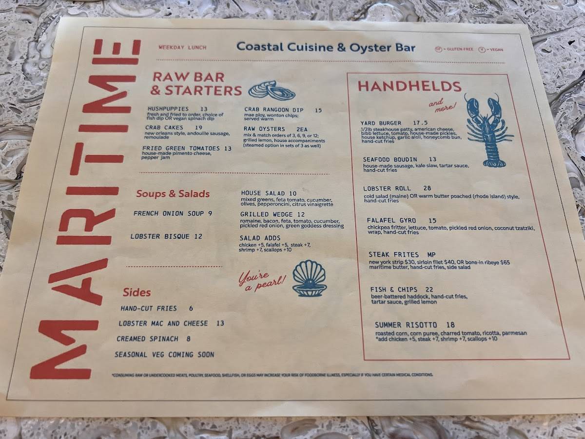 Menu at Maritime restaurant, Winter Haven