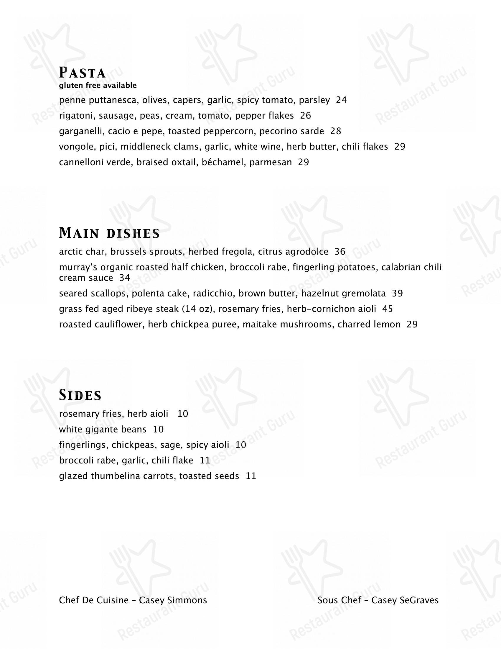 Menu at Market St restaurant, Rhinebeck