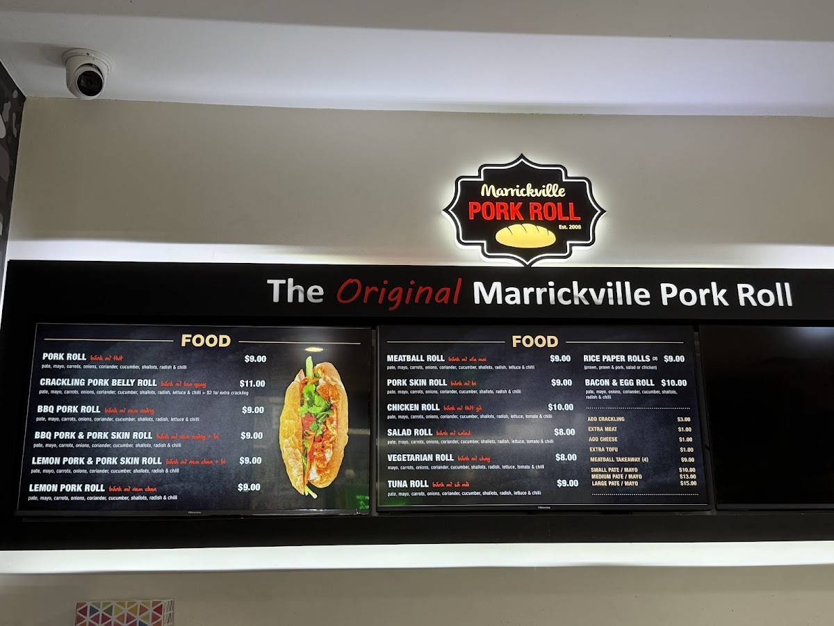 Menu at Marrickville Pork Roll fast food, Marrickville, 236 Illawarra Rd
