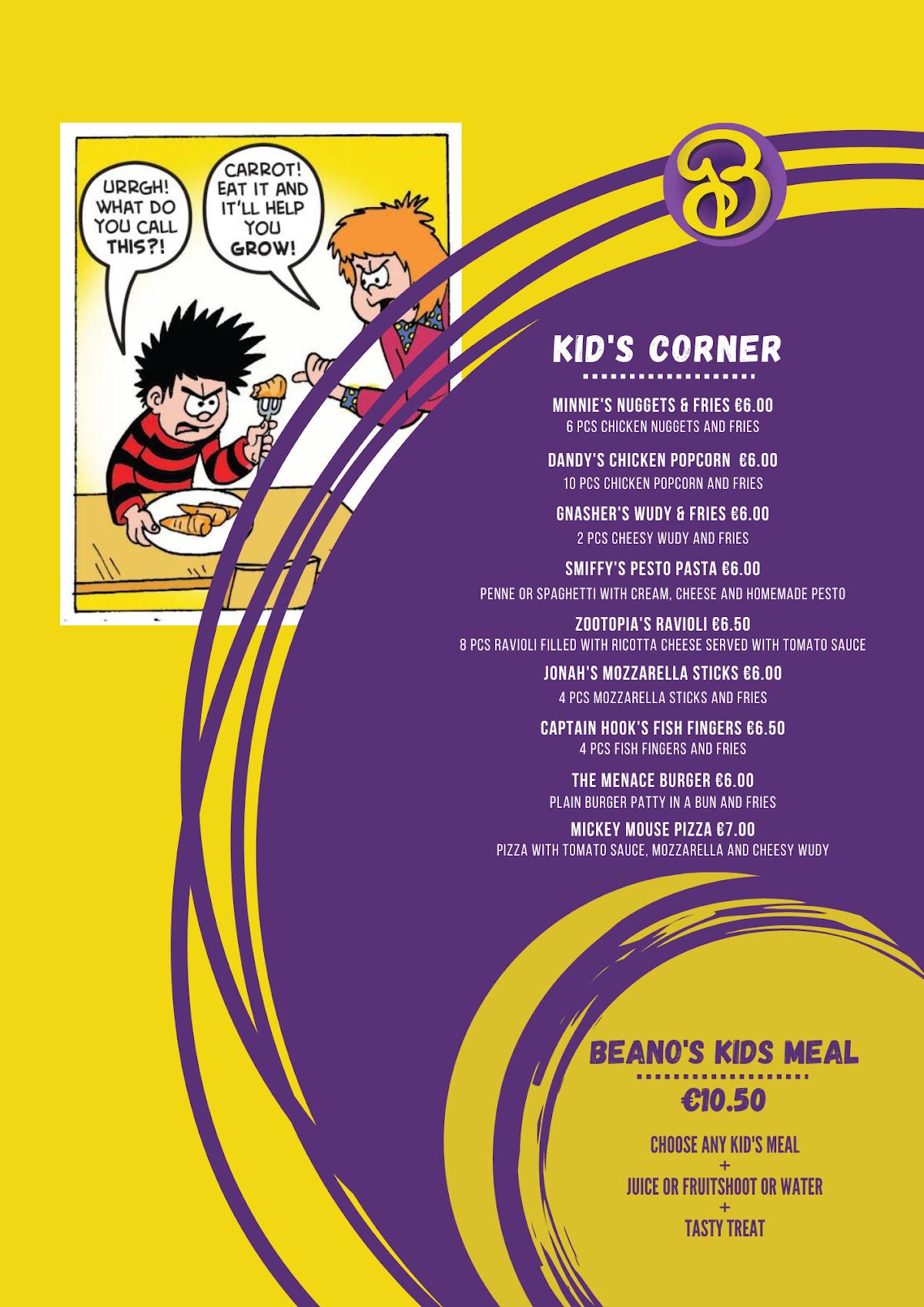 Menu at Beano's restaurant, Marsaskala