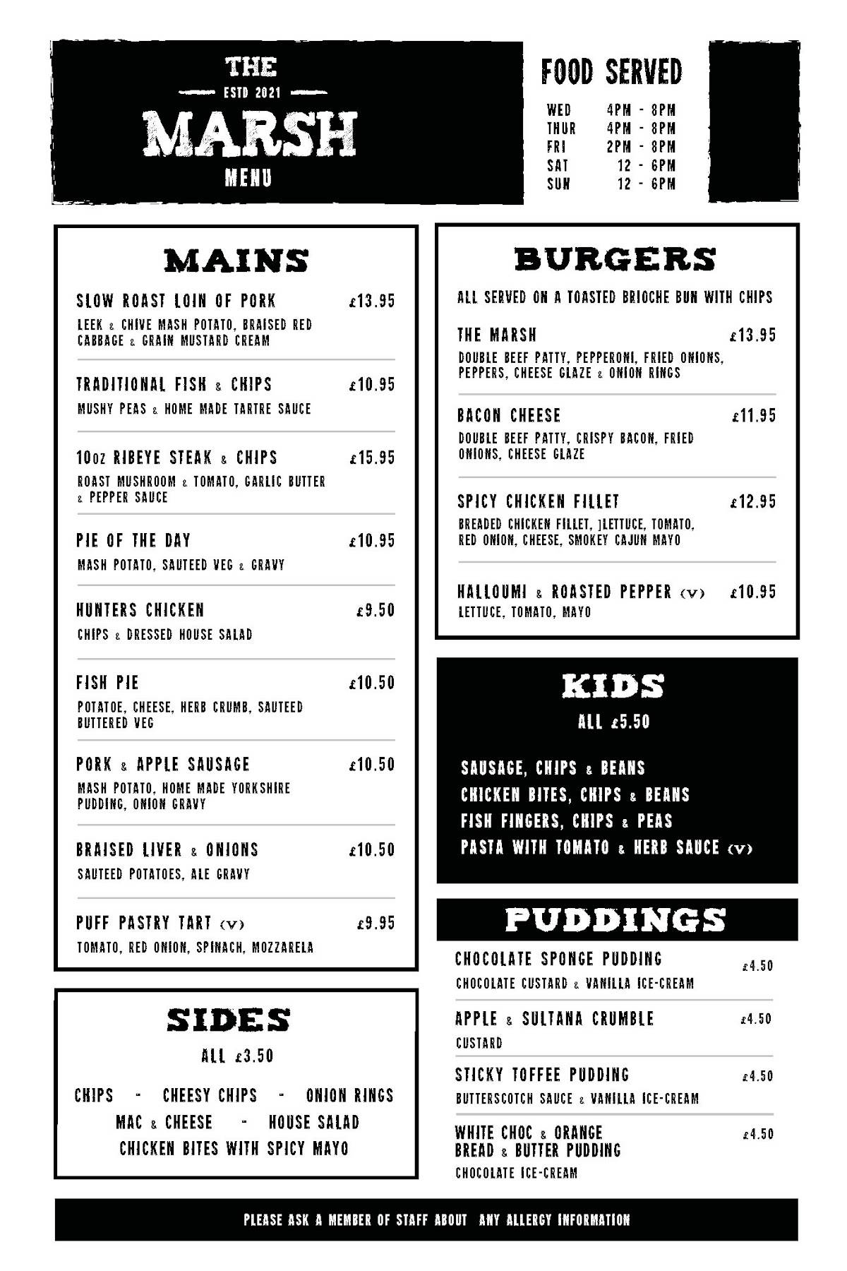 Menu at Marsh Inn pub & bar, Pudsey