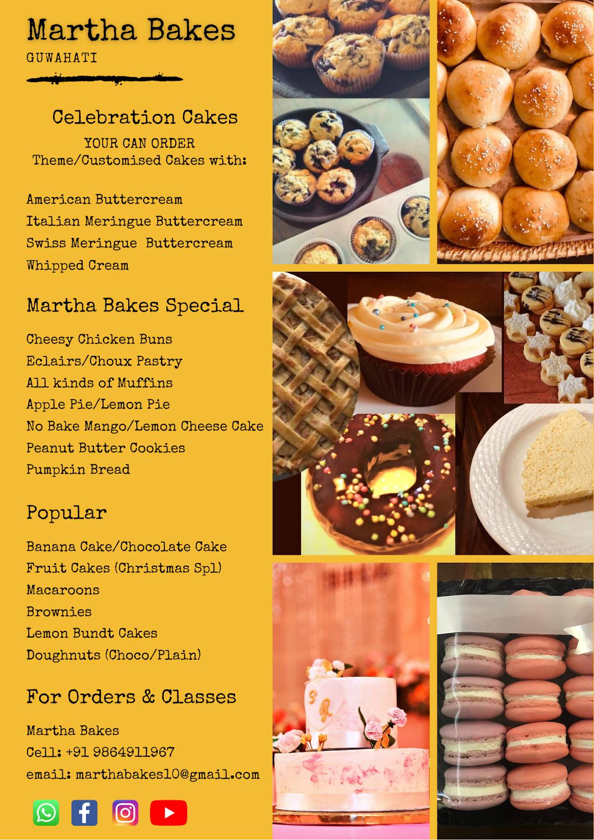 Menu at Martha Bakes, Guwahati