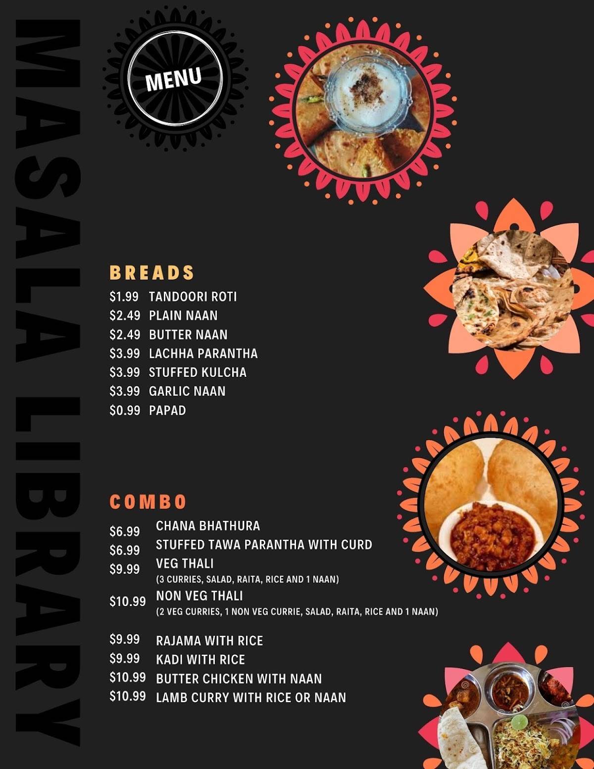 Menu au Masala Library restaurant, Mississauga