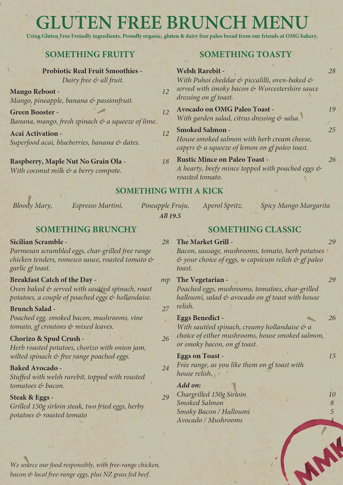 Menu at Matakana Market Kitchen restaurant, Matakana, 2 Matakana Valley Rd