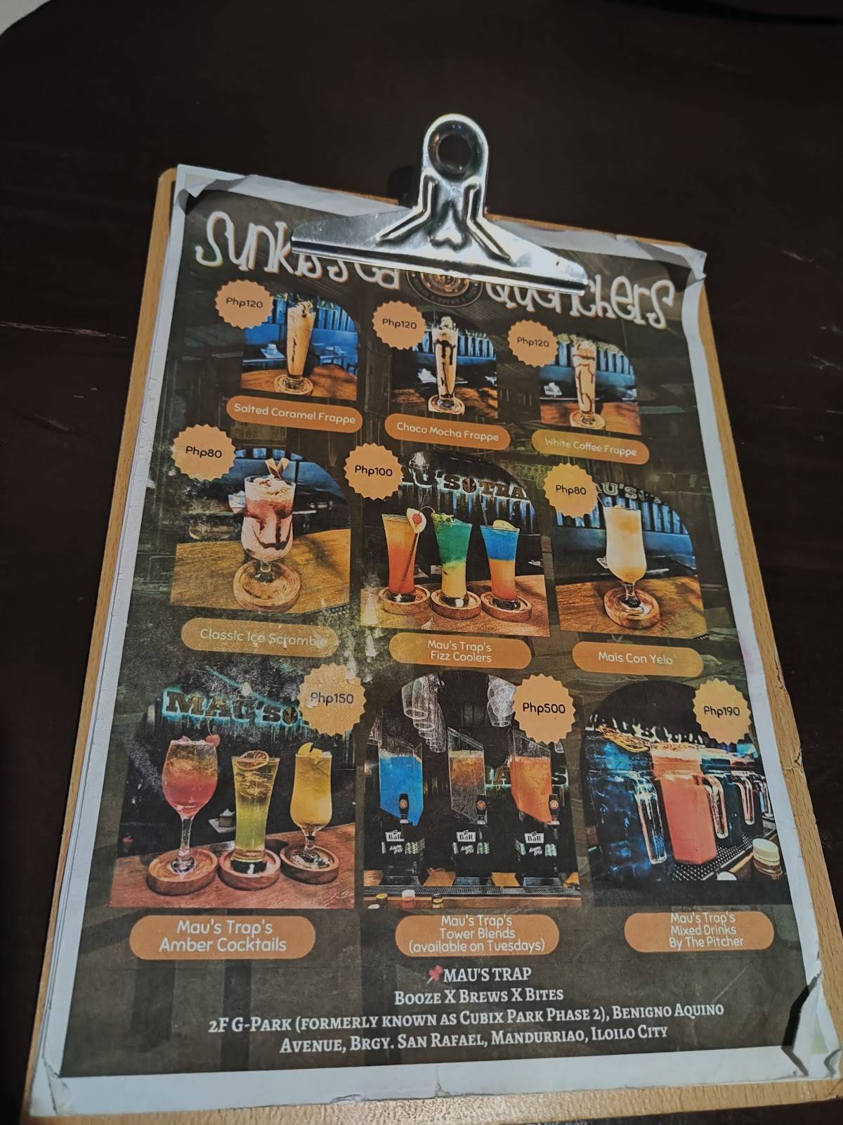 Menu at Mau’s Trap pub & bar, Iloilo City