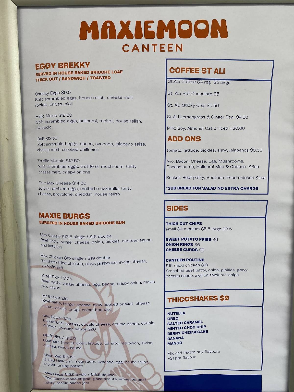 Carta del café Maximoon, Moonee Ponds
