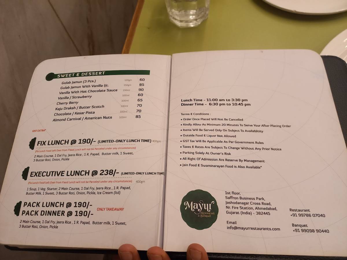 Menu at Mayur Restaurant & Banquet, Ahmedabad, Jasodanagar cross road