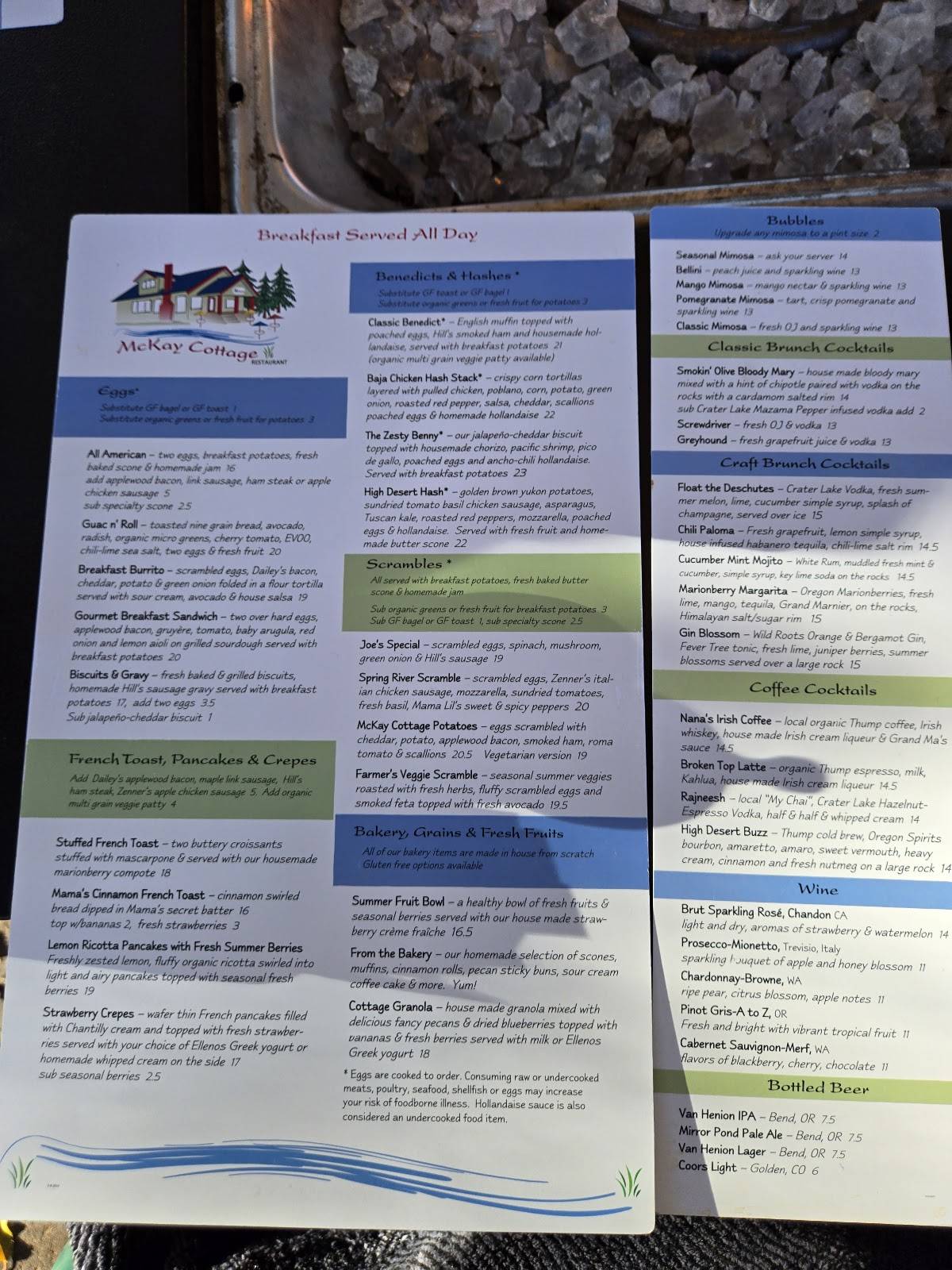 Menu at McKay Cottage Restaurant, Bend