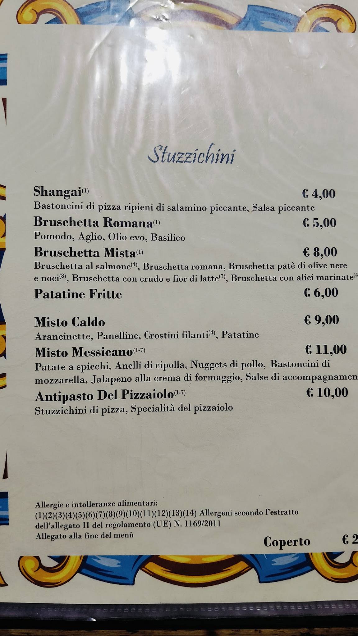 Menu da Meeting ristorante, Porticello