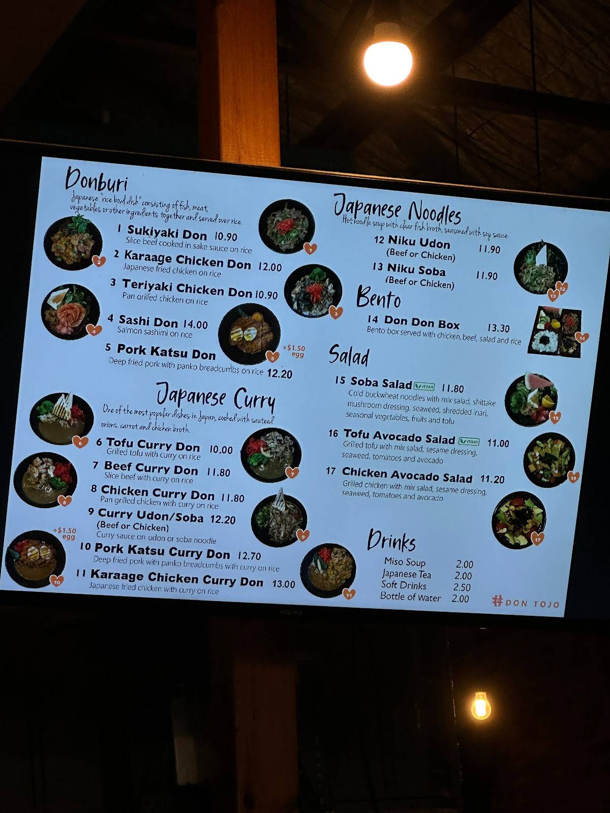 Menu at Don Tojo restaurant, Melbourne, 164 Cardigan St