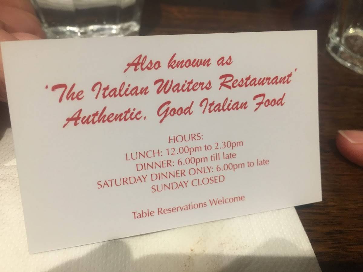 Menu at The Waiters Restaurant, Melbourne