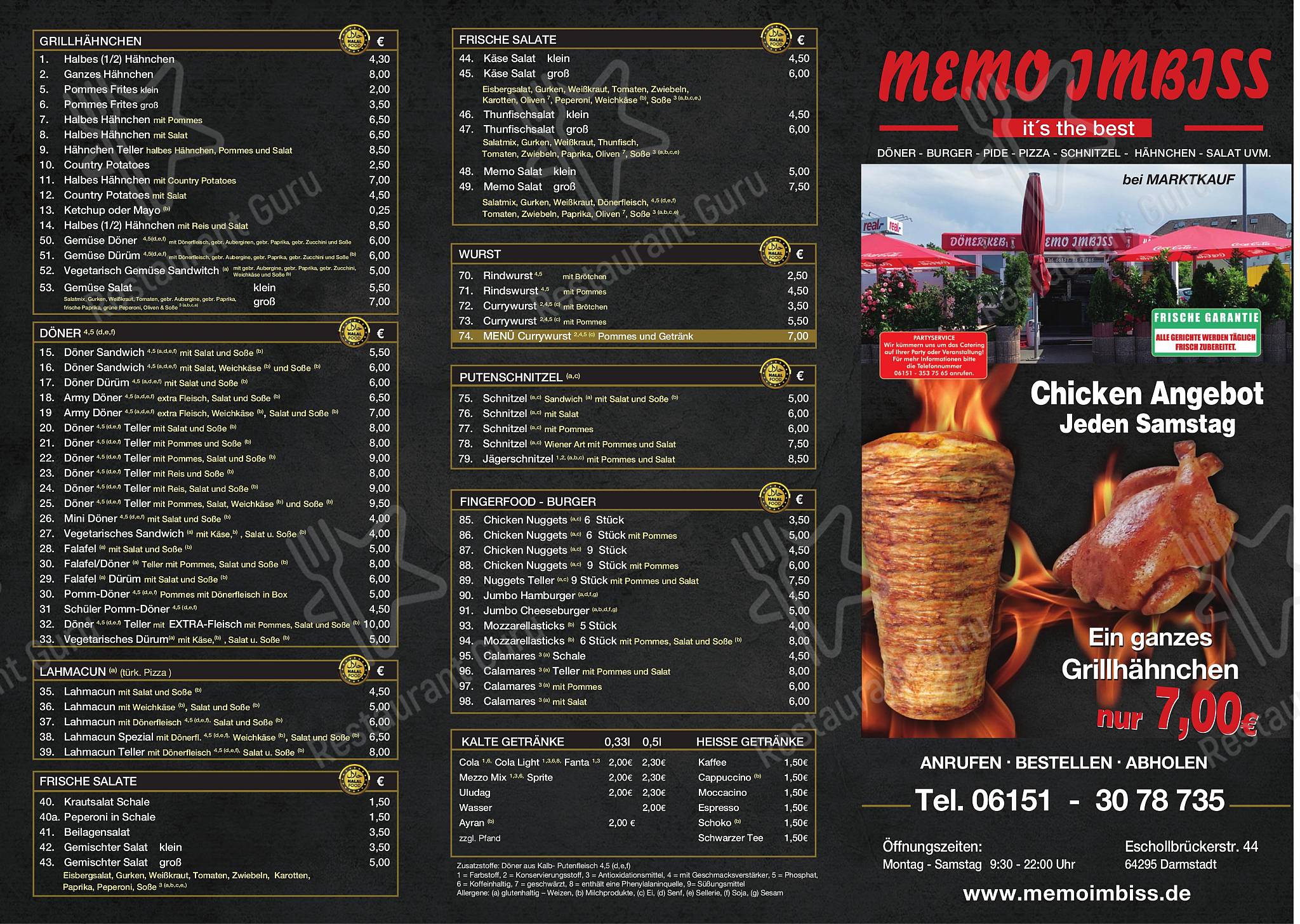 Speisekarte von Memo Imbiss pub & Bar, Darmstadt