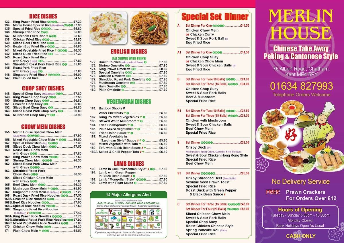 Menu at Merlin House fast food, Chatham