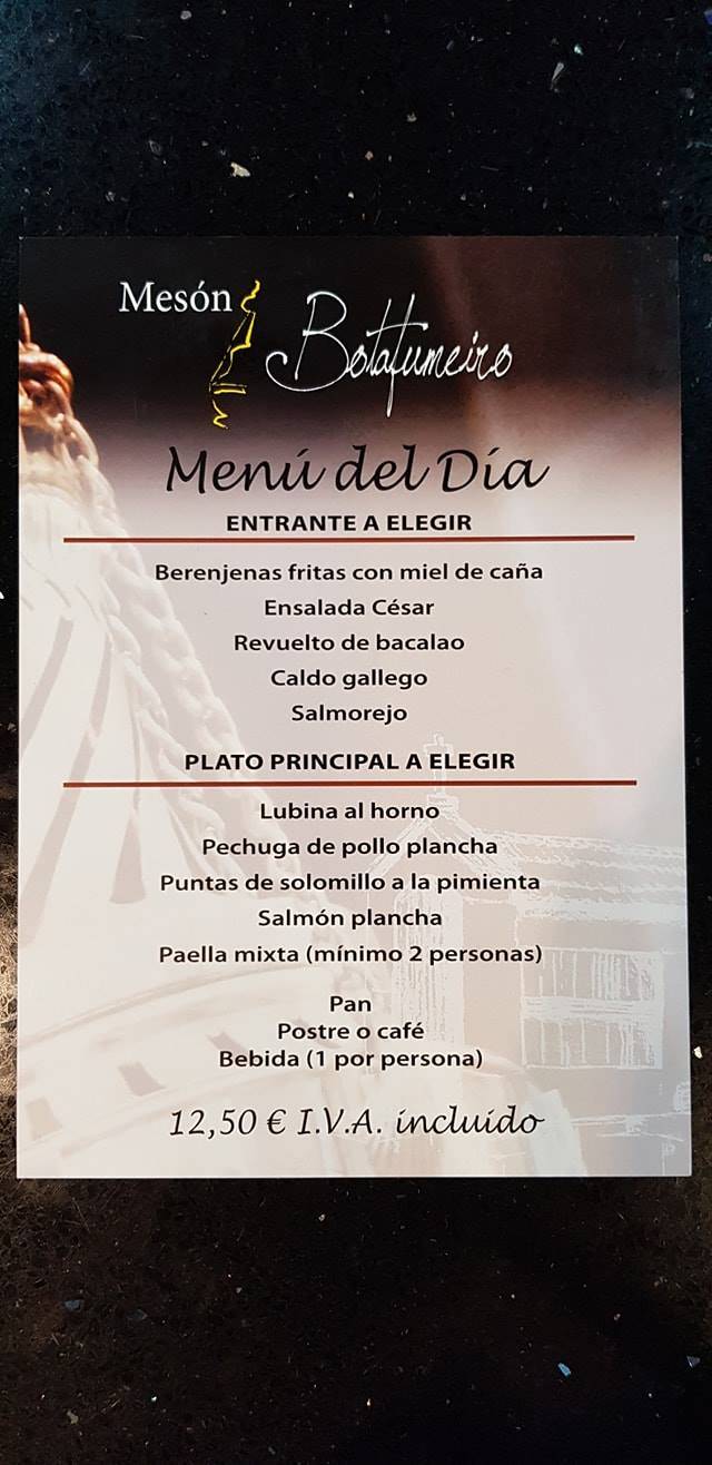 Carta del restaurante Mesón Botafumeiro, Granada, Calle Príncipe