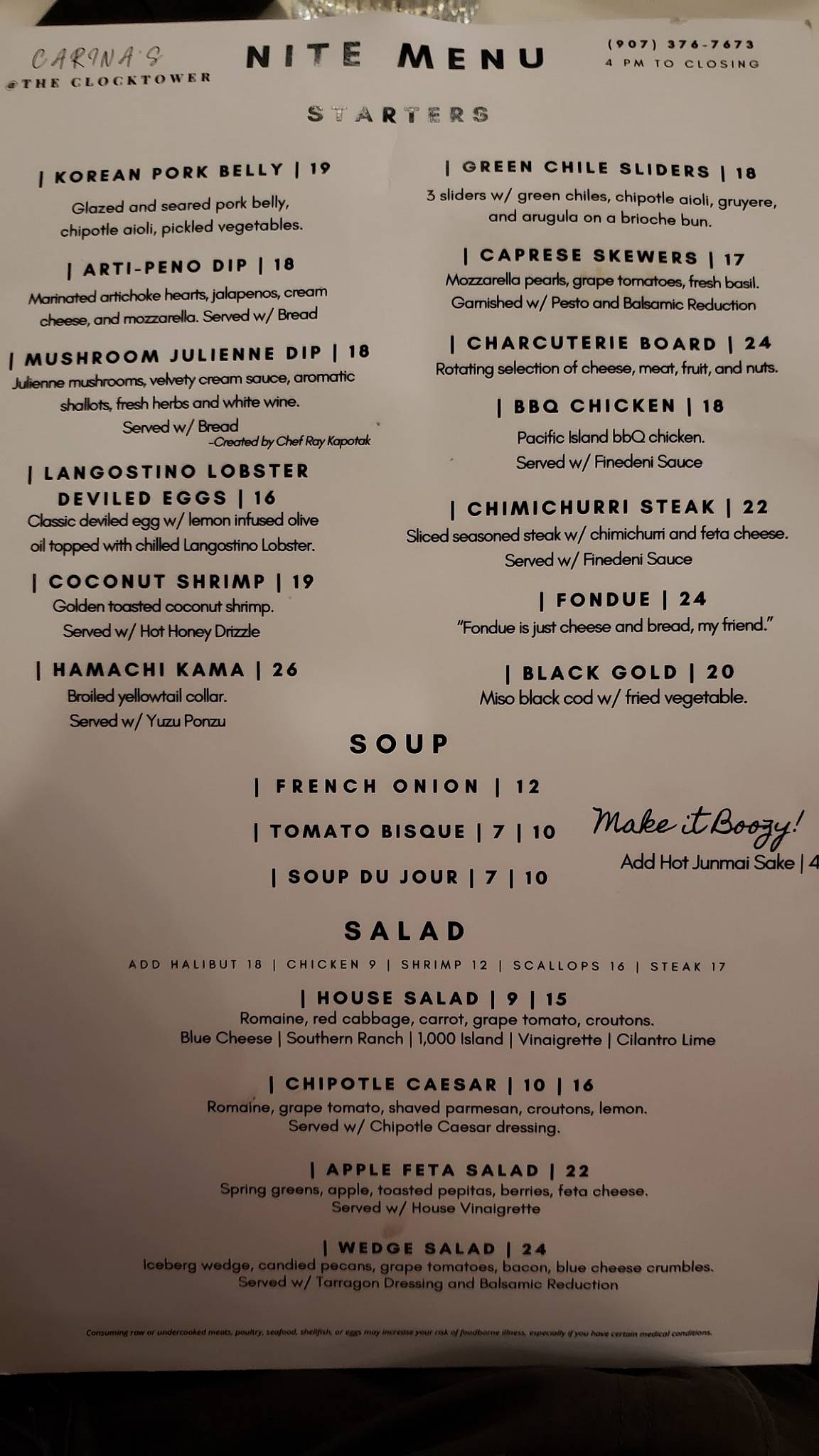 Menu at Meta & Rose Restaurant, Wasilla