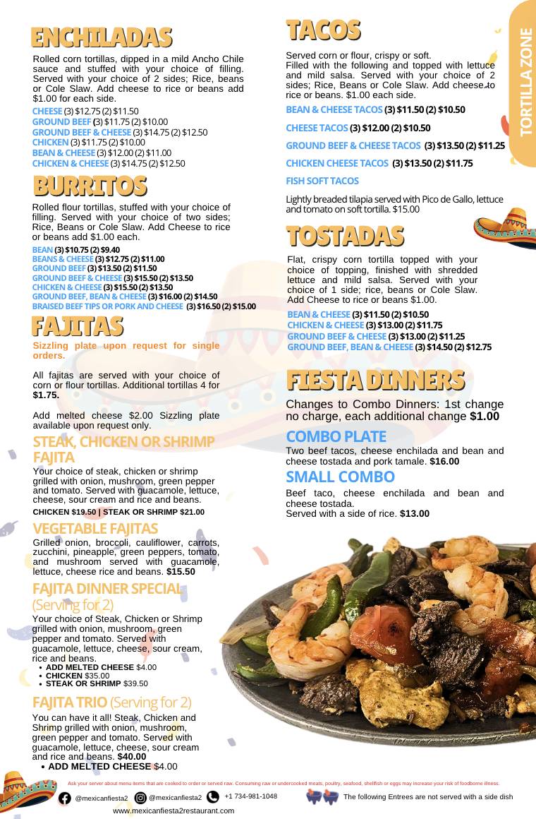 Menu at Mexican Fiesta - Canton restaurant, Canton