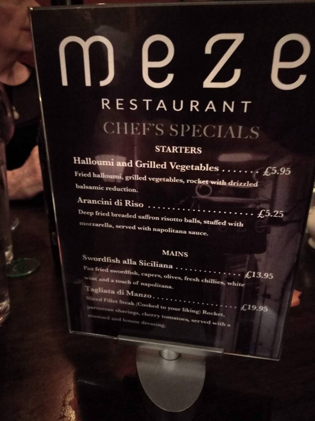 Menu at Meze restaurant, Brighouse