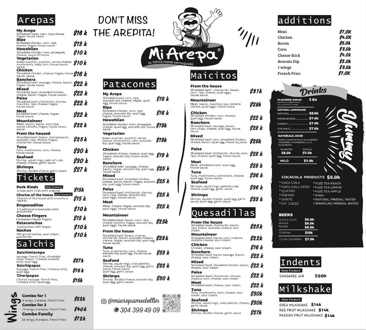 Carta del restaurante Mi Arepa Copacabana, Copacabana