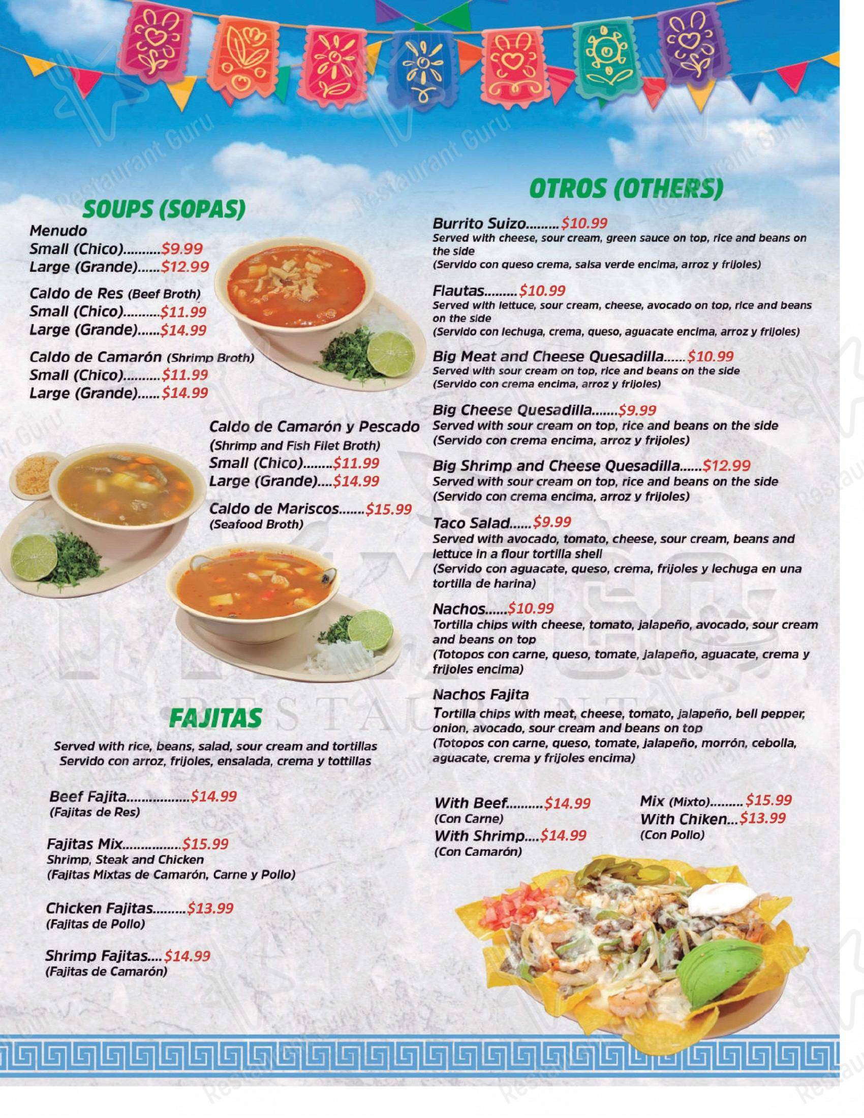 Menu at Mi Mexico Restaurant, Memphis, E Shelby Dr