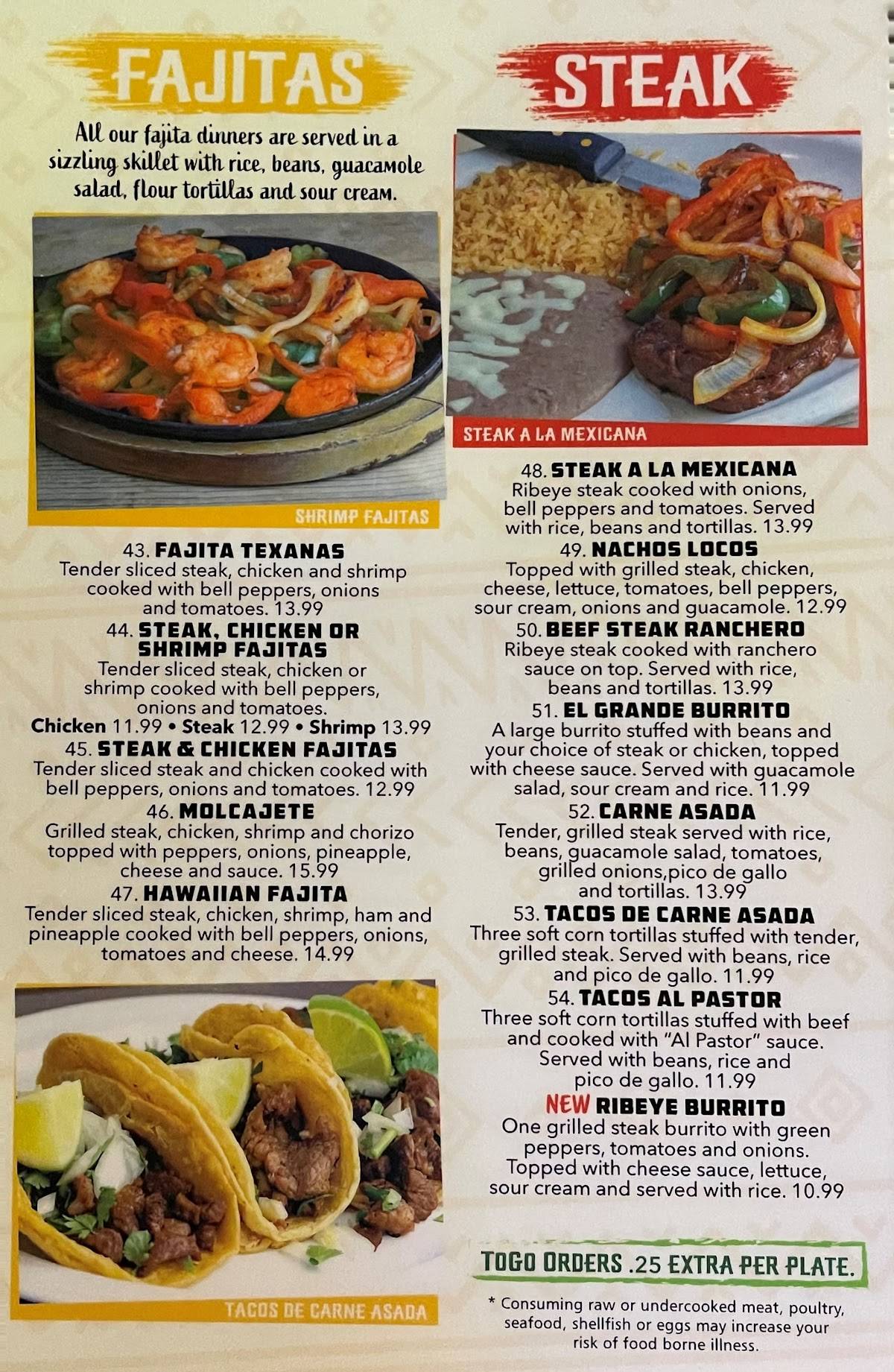 Menu at Mi Tequilas Mexican Restaurant, Fostoria