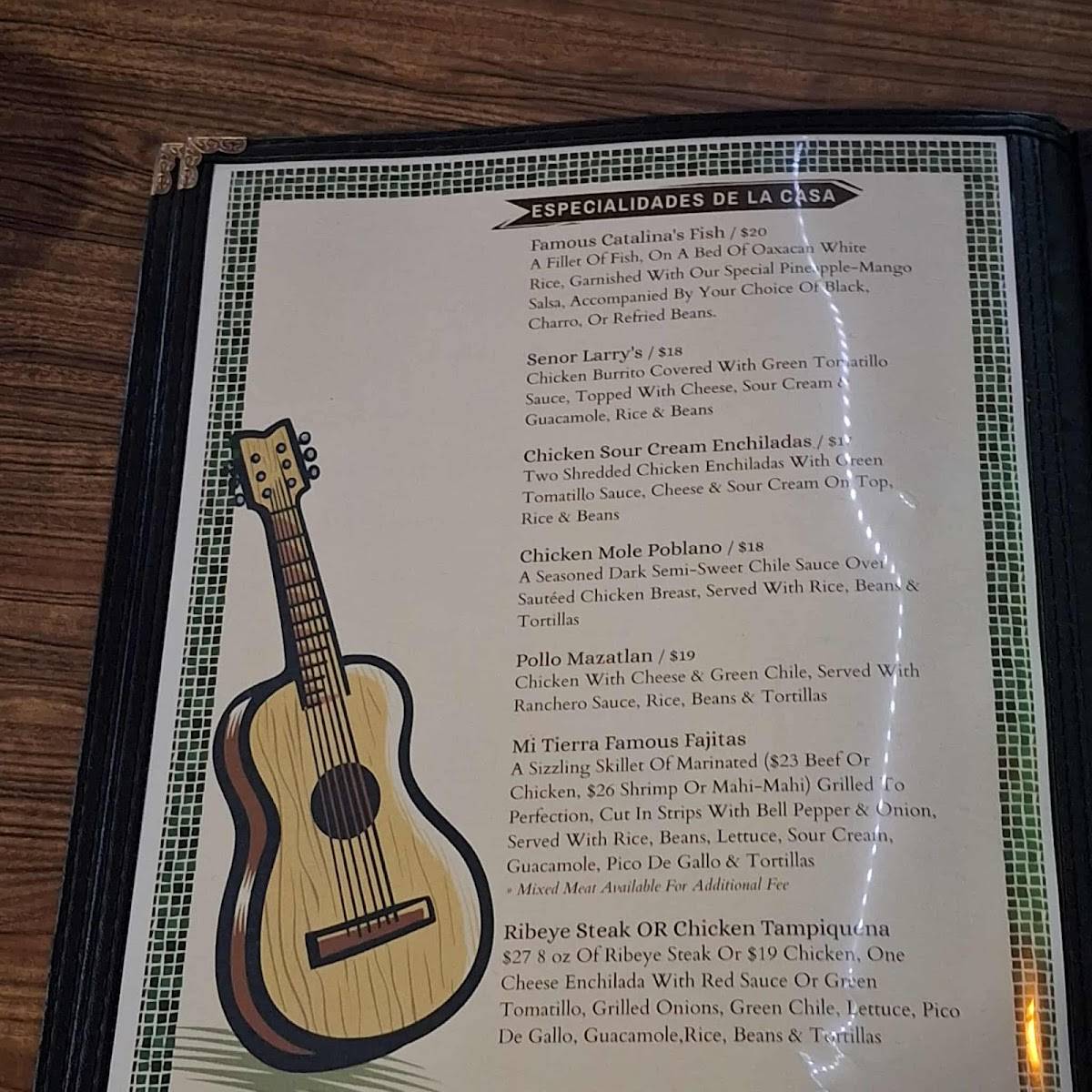 Menu at Mi Tierra Restaurant, Catalina
