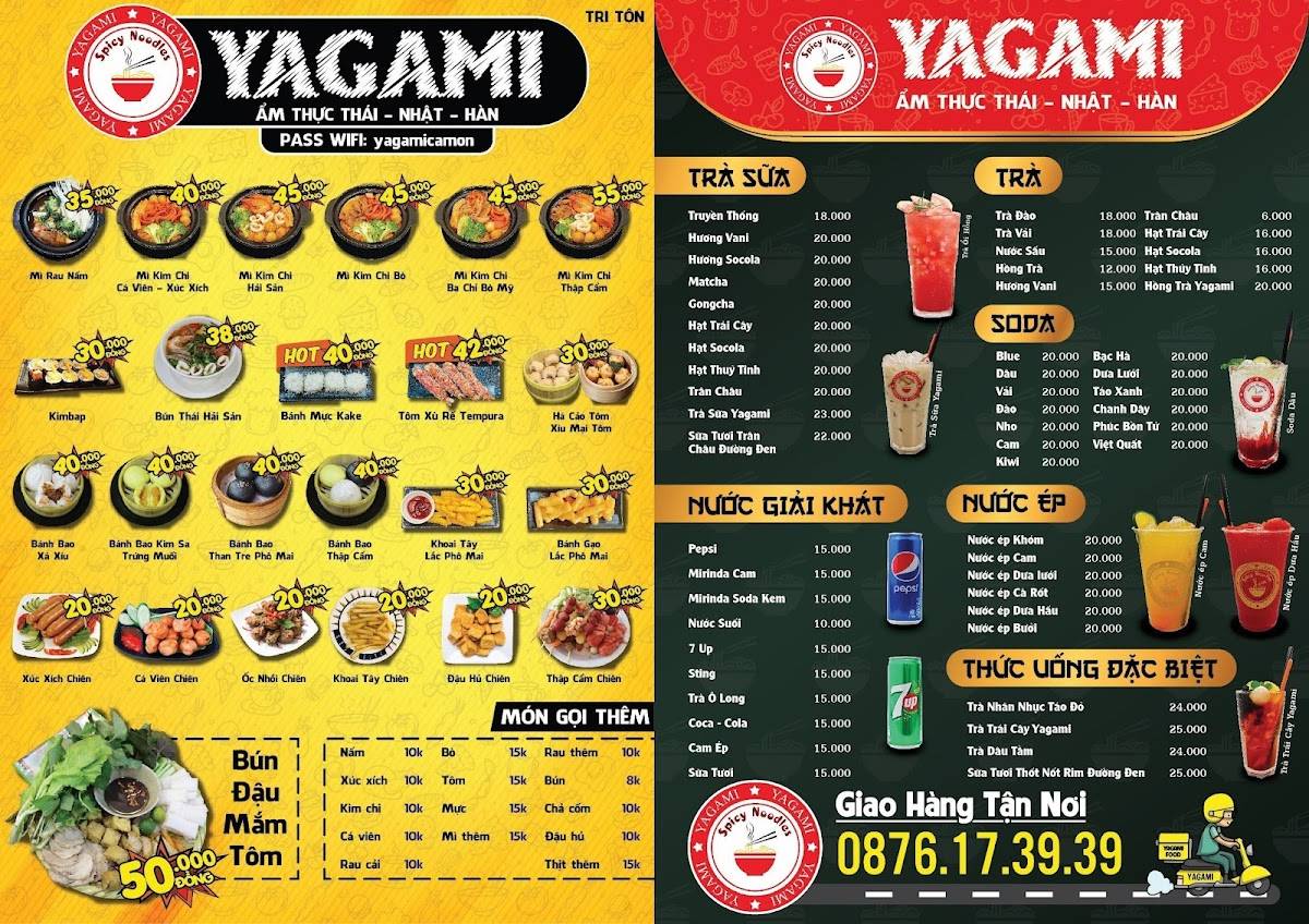 Menu at Mì cay Yagami Tri Tôn Ẩm thực Lẩu Thái - Nhật - Hàn restaurant ...