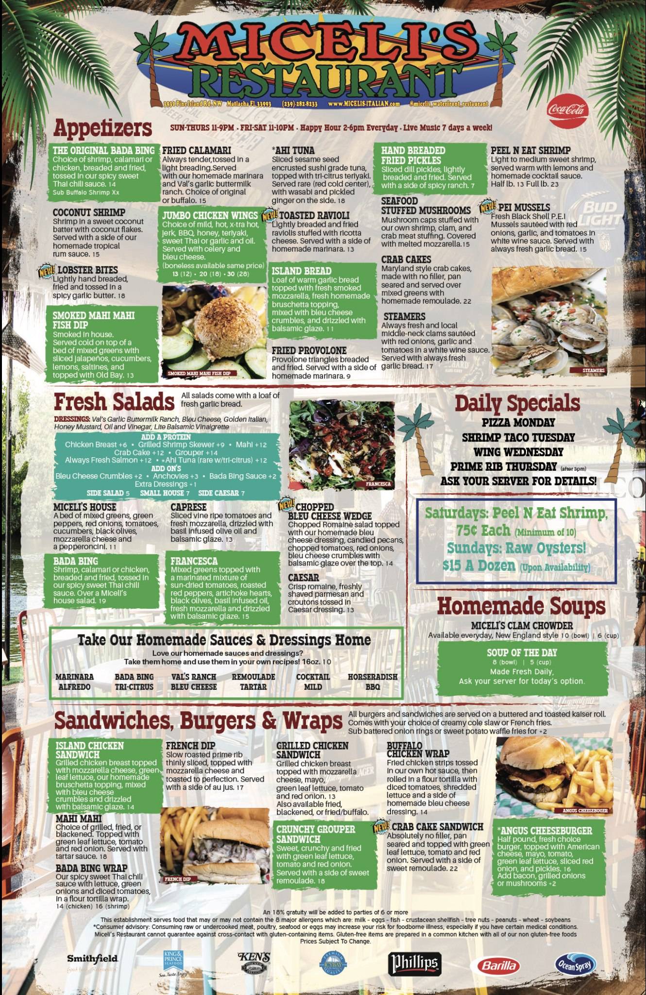 Menu at Miceli's Restaurant, Matlacha