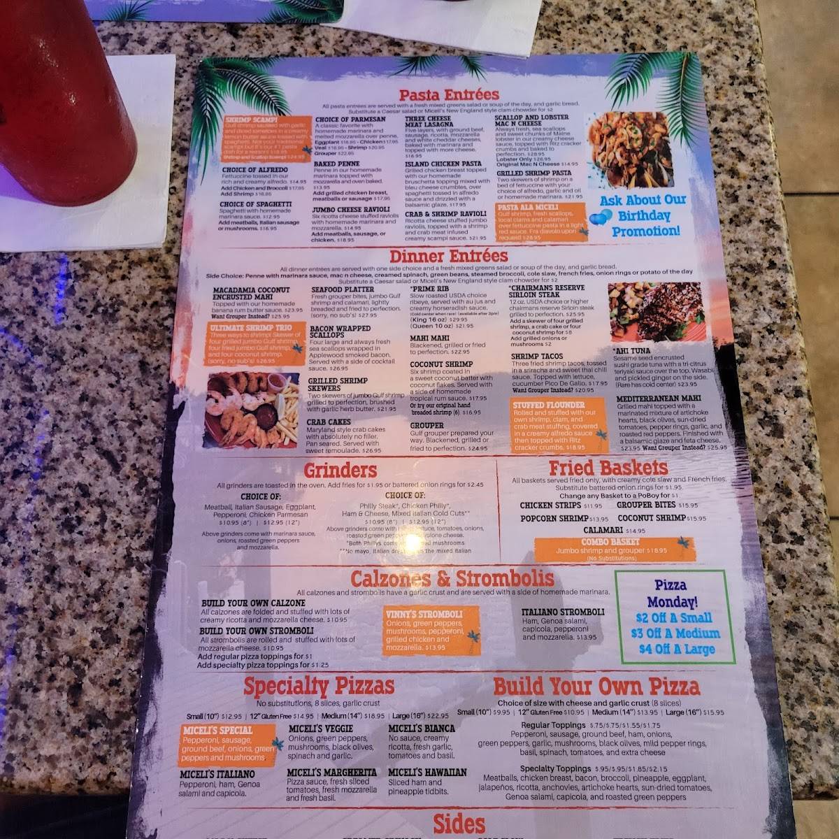 Menu at Miceli's Restaurant, Matlacha