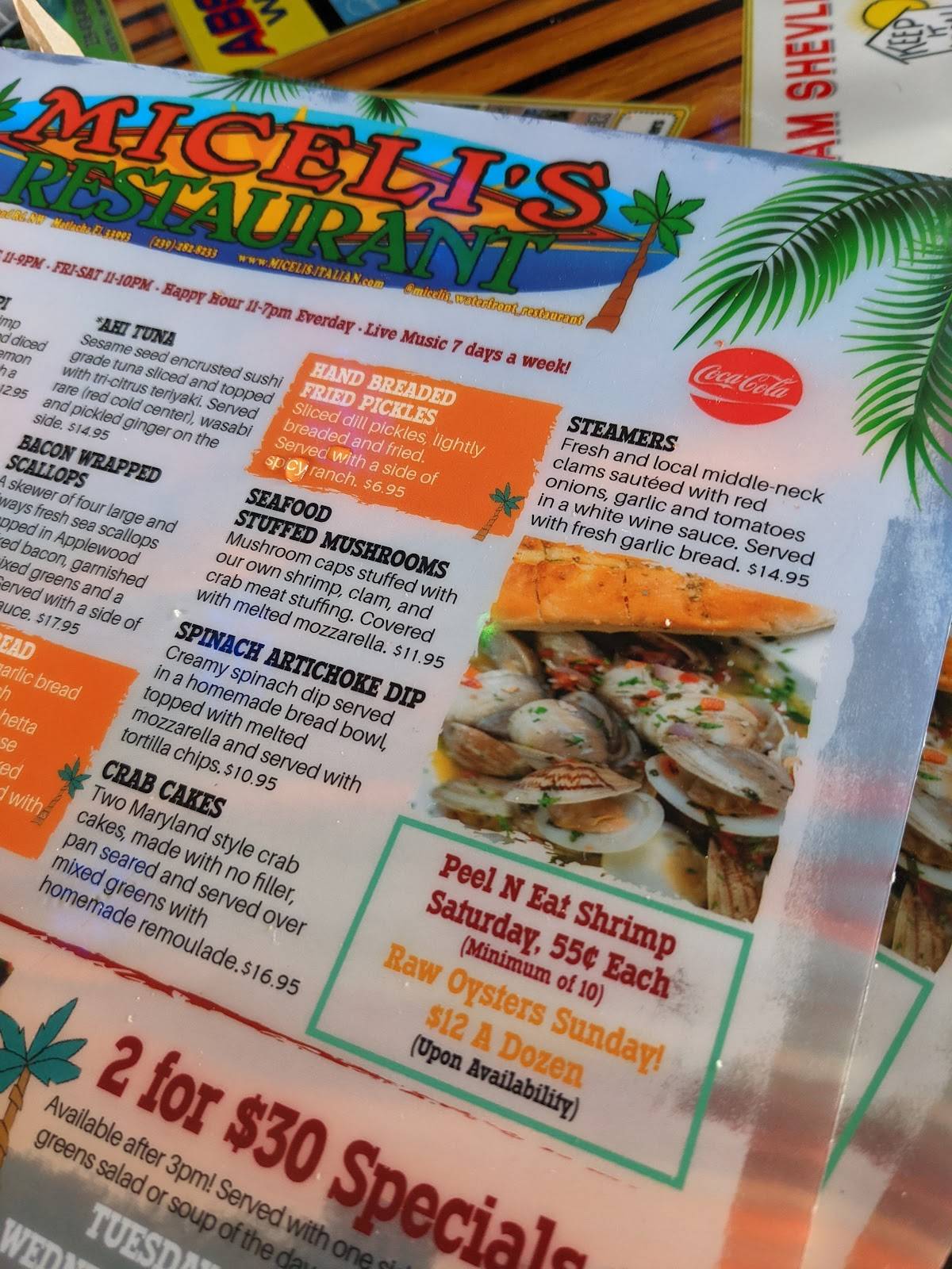 Menu at Miceli's Restaurant, Matlacha