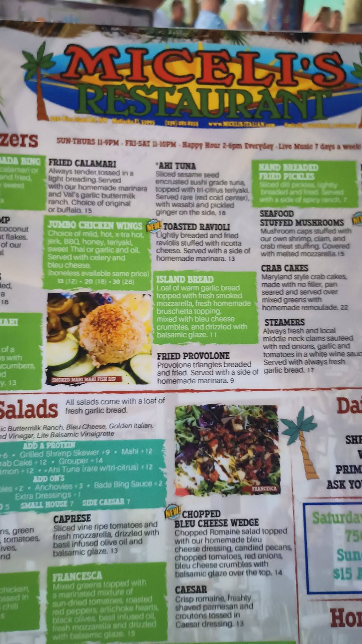 Menu at Miceli's Restaurant, Matlacha