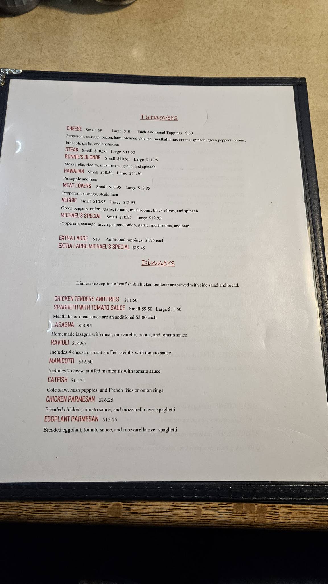 Menu at Michael's pizzeria, Covington, S Highland Ave