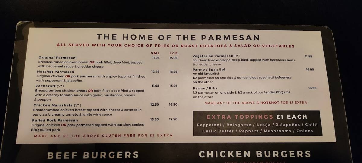 Menu at Central Park restaurant, Middlesbrough