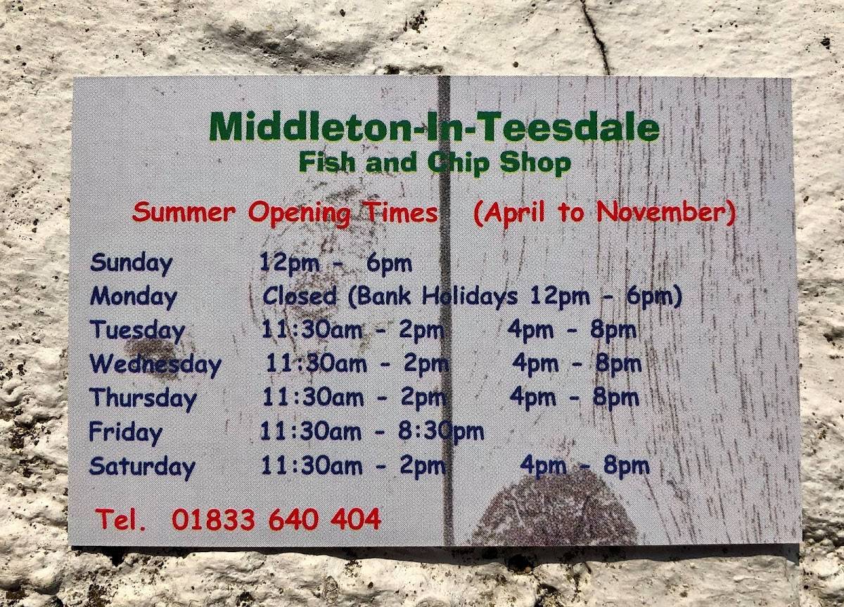 Menu at Middleton in Teesdale Fish & Chip Shop restaurant, Middleton-in ...