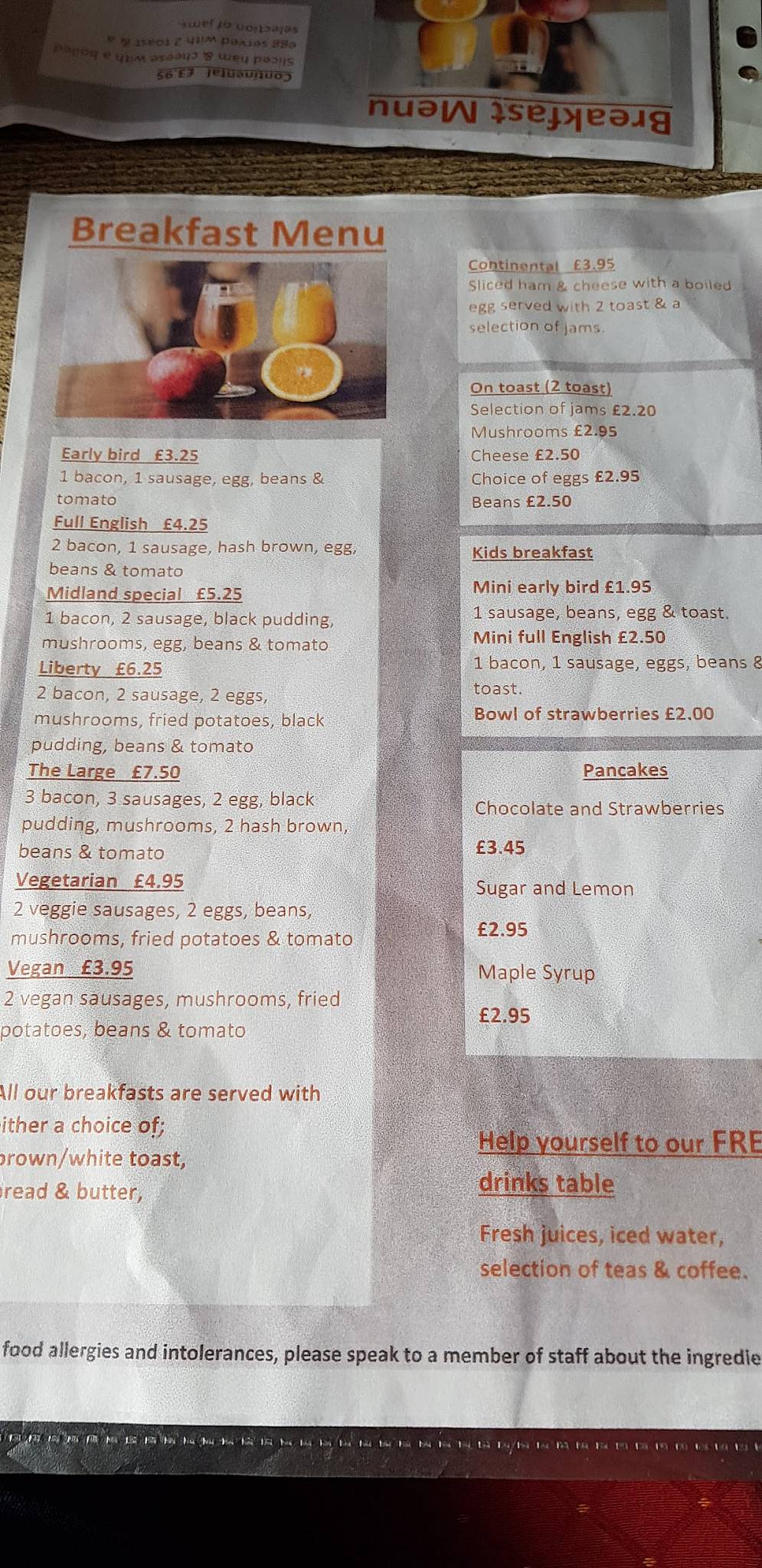 Menu at Midland Hotel pub & bar, Clase