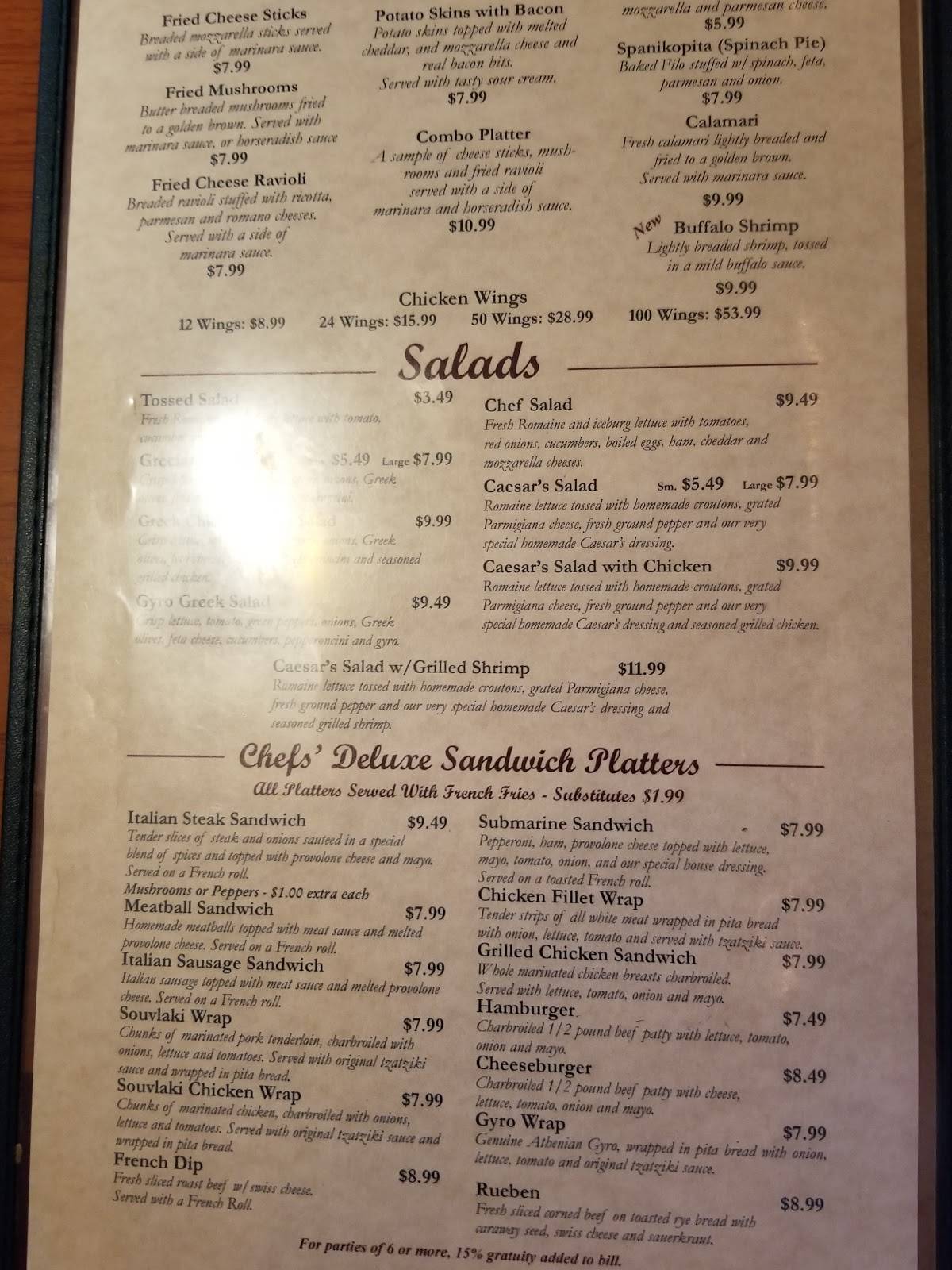 Menu at Milano's Italian Grille restaurant, Valley
