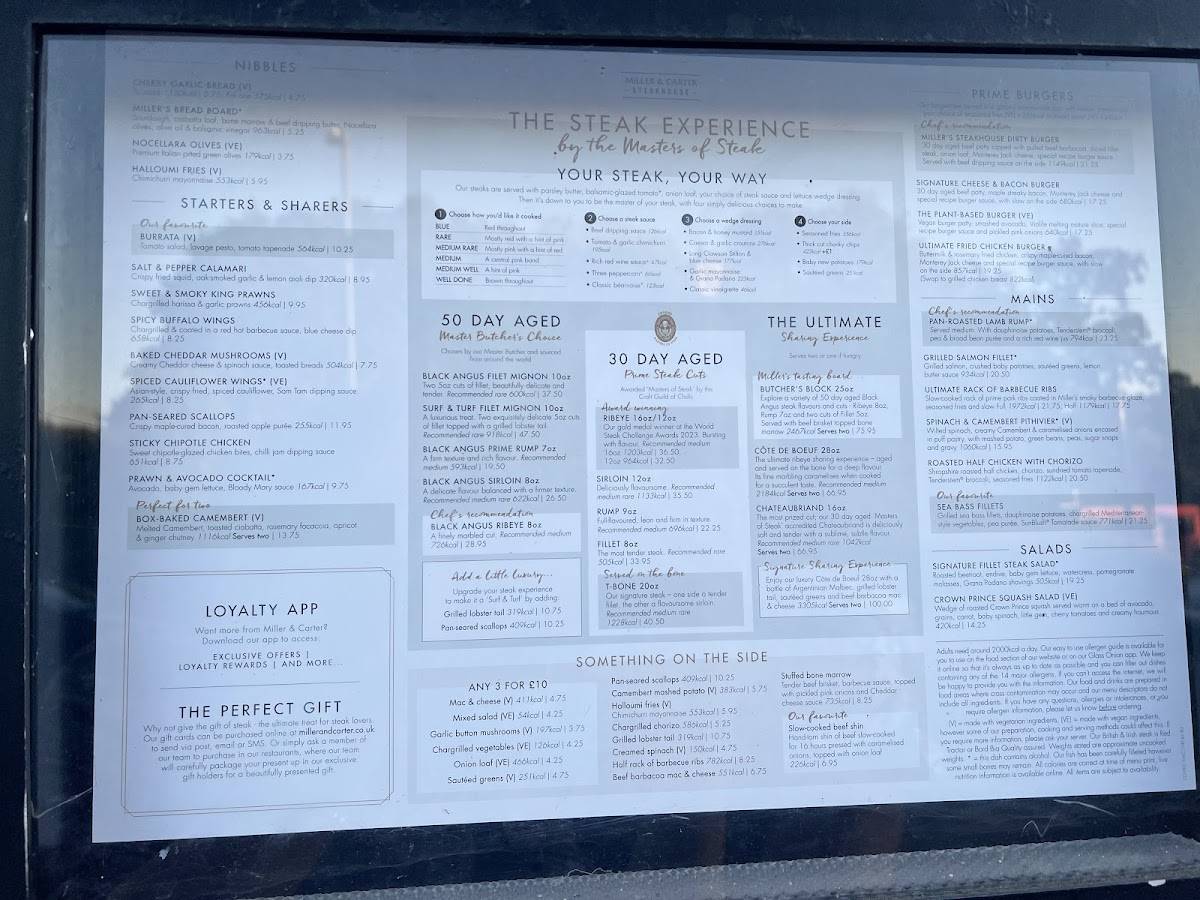 Menu at Miller & Carter Bromley steakhouse, London, Pickhurst Ln