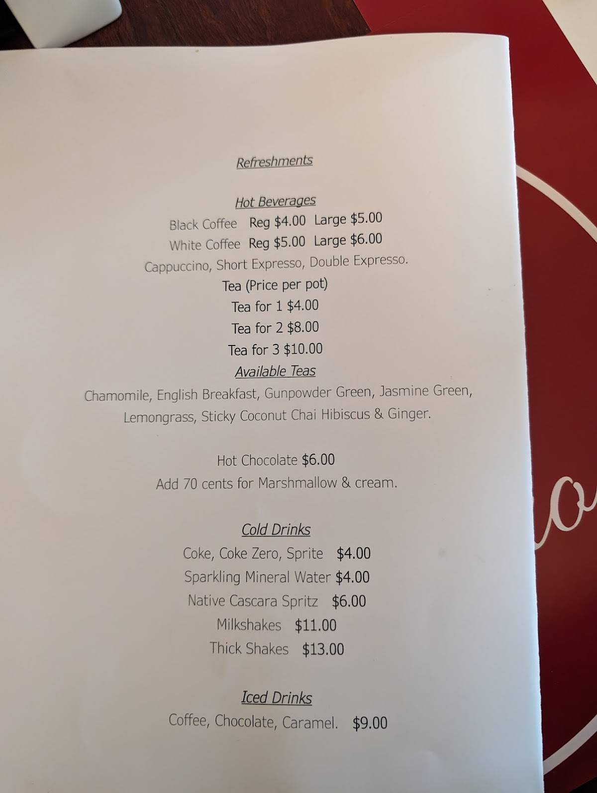 Menu at Millfield Cafe Bistro, Ballan